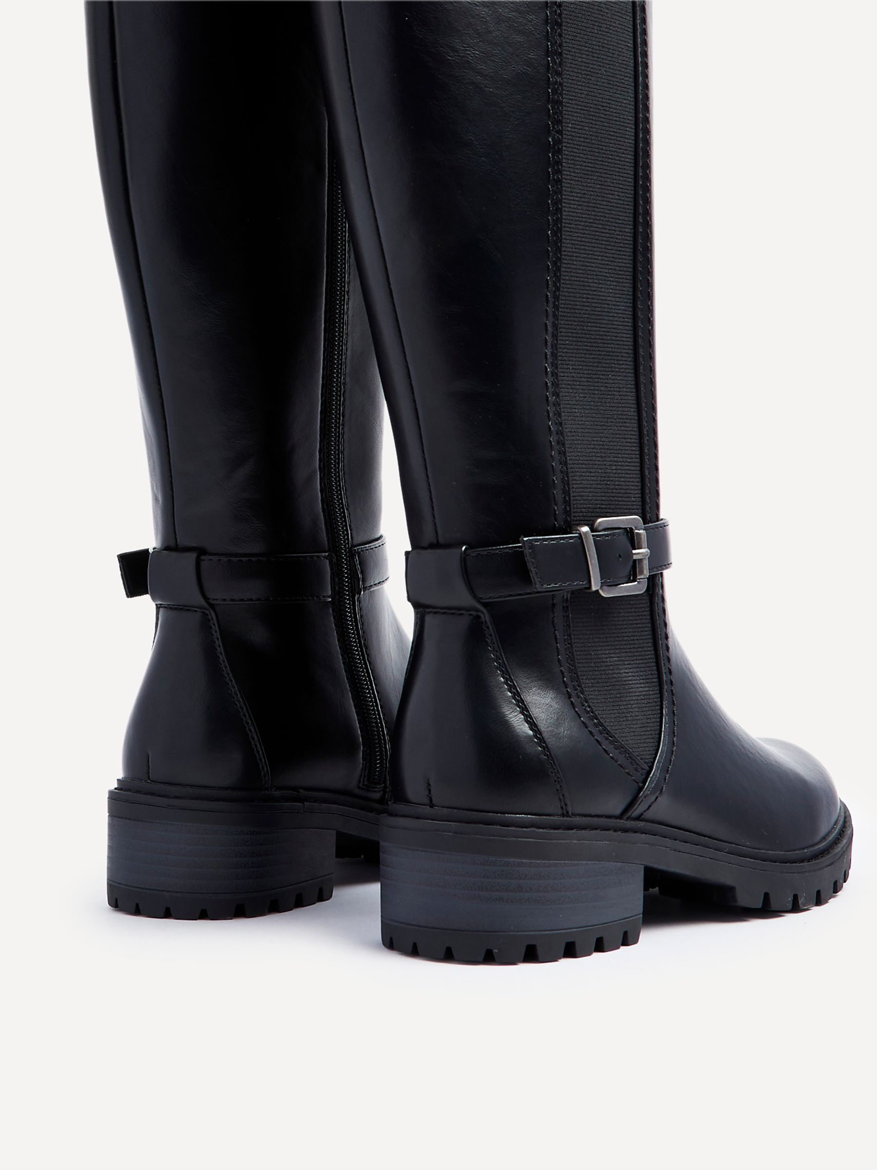 Buy Linzi Black Gilded High Leg Boots With Stretch Side Panel and ...