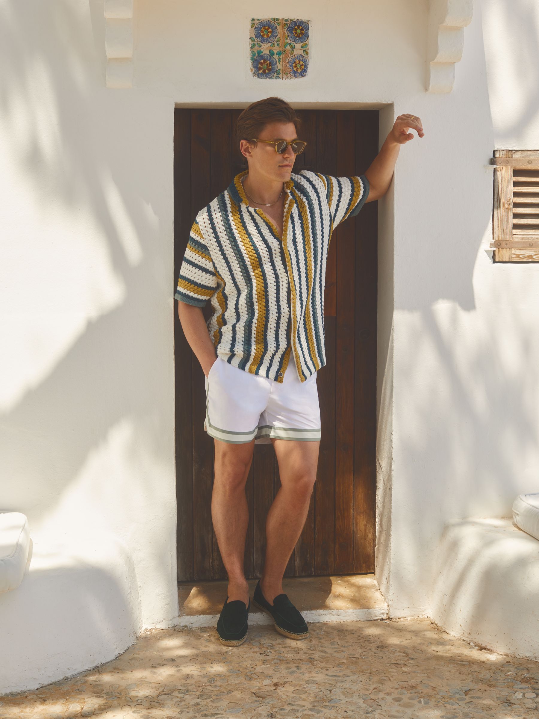 Buy Reiss Green Multi Tampa Ché Crochet Cuban Collar Shirt from the ...