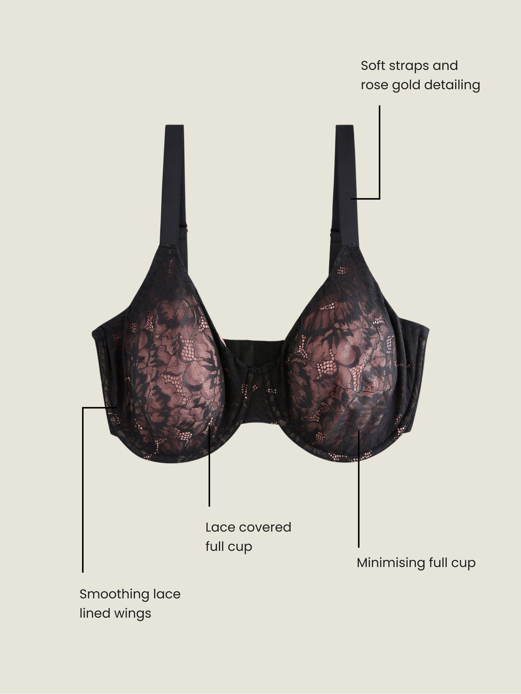 Buy Black Ultimate Support F-K Lace Minimising Full Cup Bra from the ...