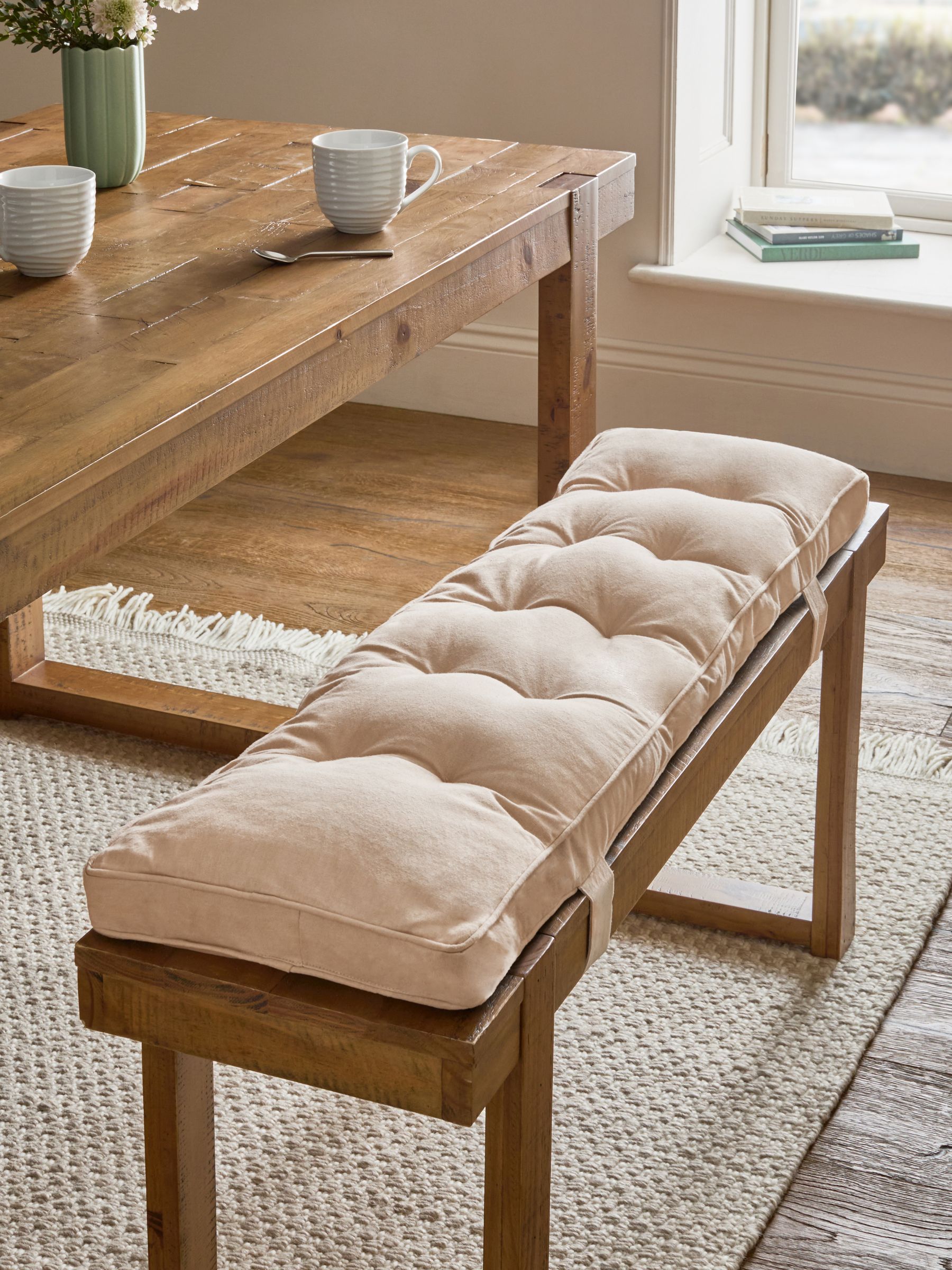 Buy Natural Linen Look Padded 100% Cotton Dining Bench Seat Cushions ...