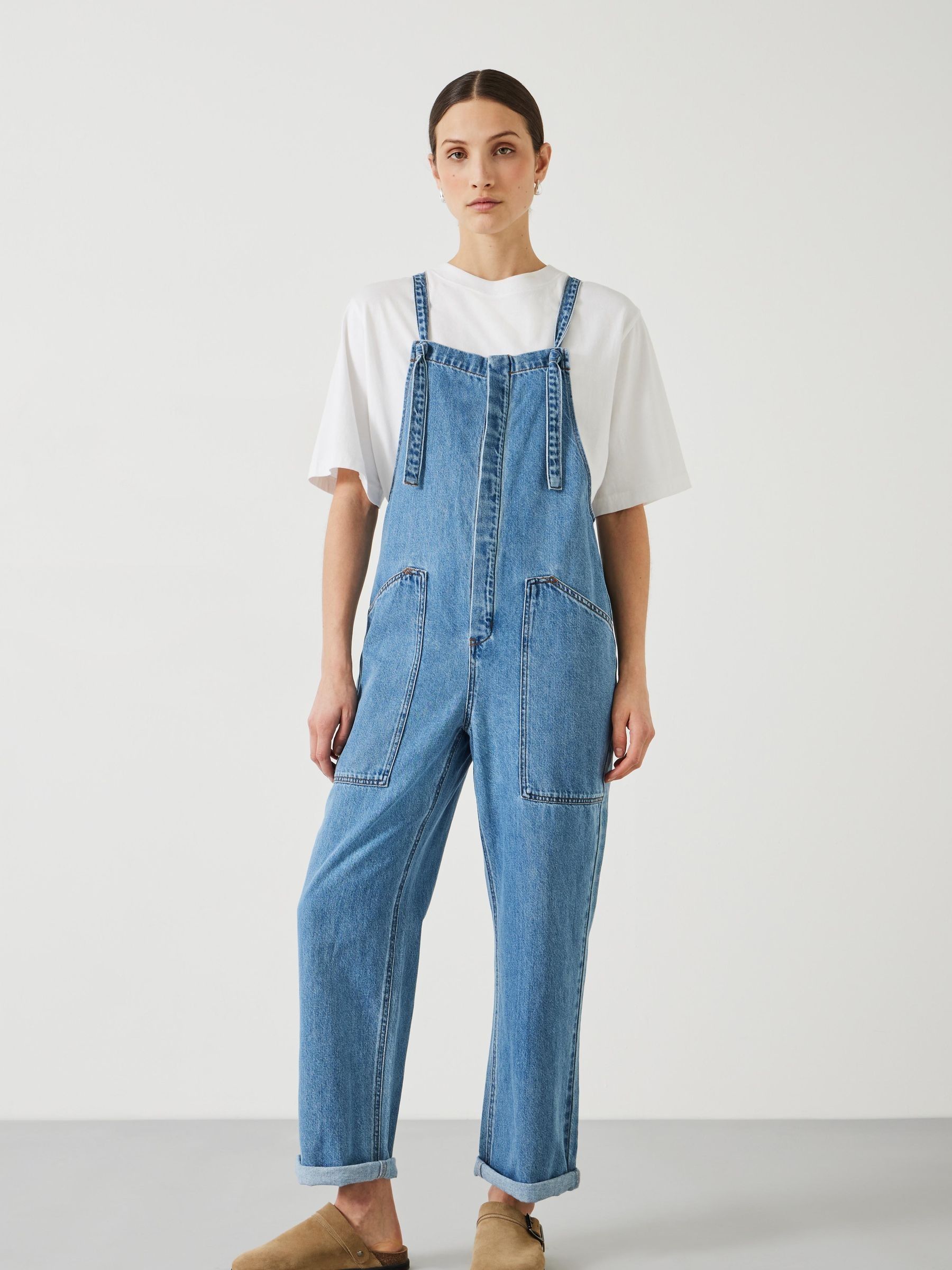 Buy Hush Blue 100% Cotton Ellie Denim Cropped Dungarees from the Next ...