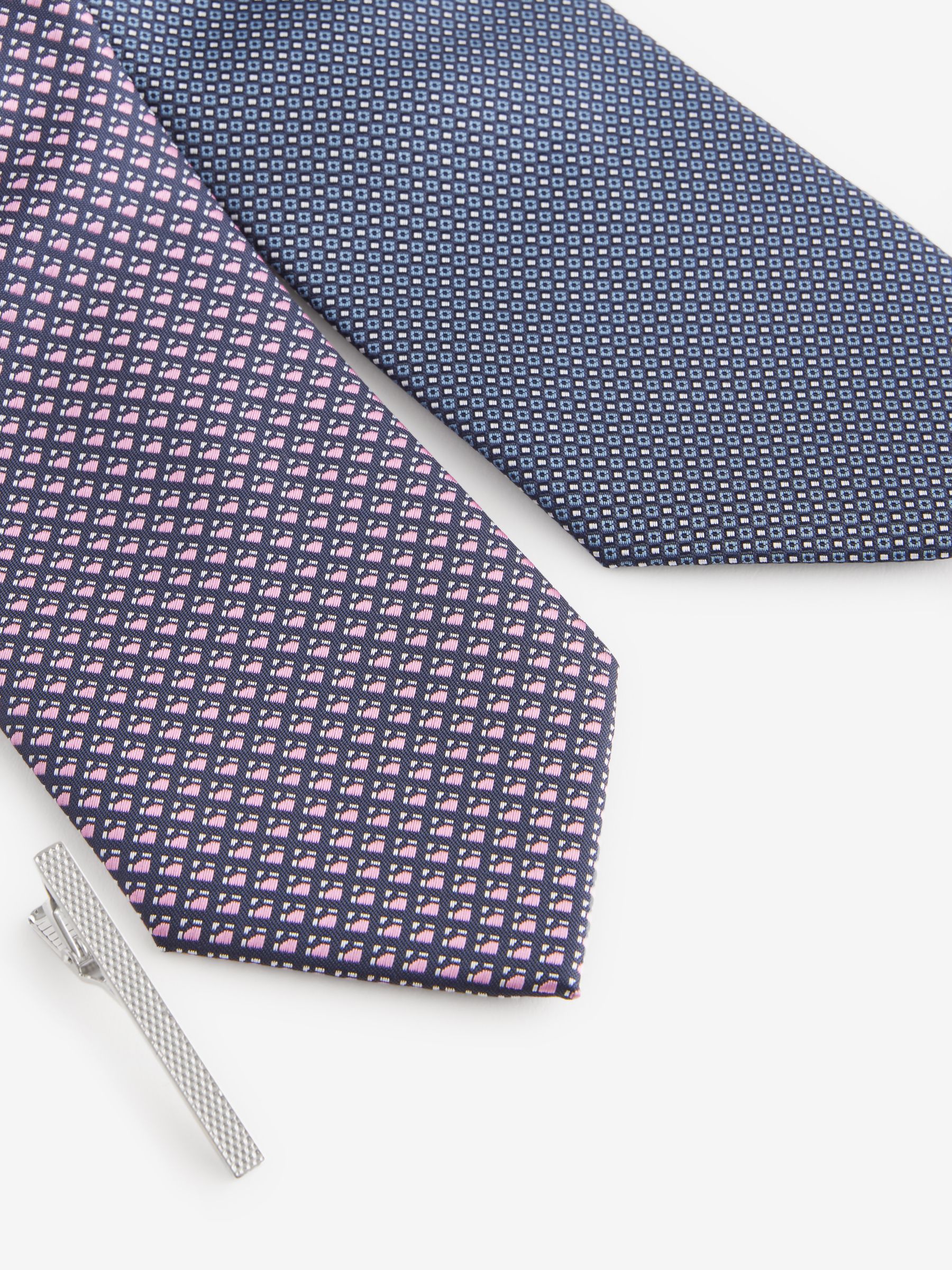 Buy Pink/Navy Blue Textured Ties And Clips 2 Pack from the Next UK ...