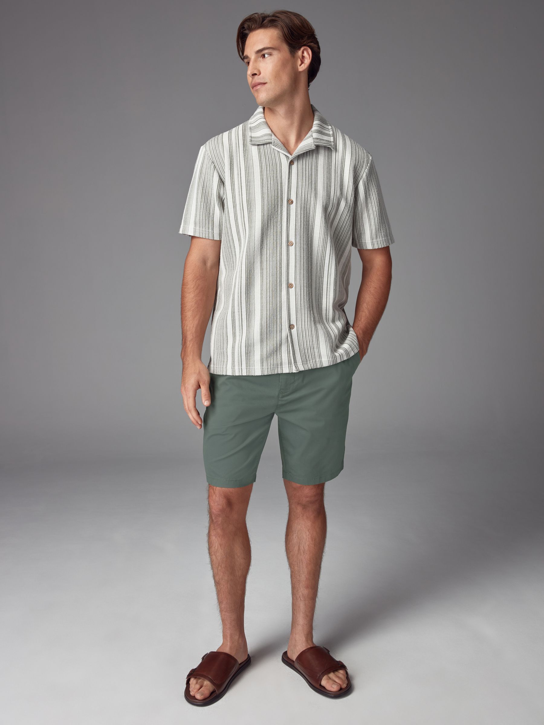 Buy Sage Green Lightweight Slim Fit Stretch Chinos Shorts from the Next ...
