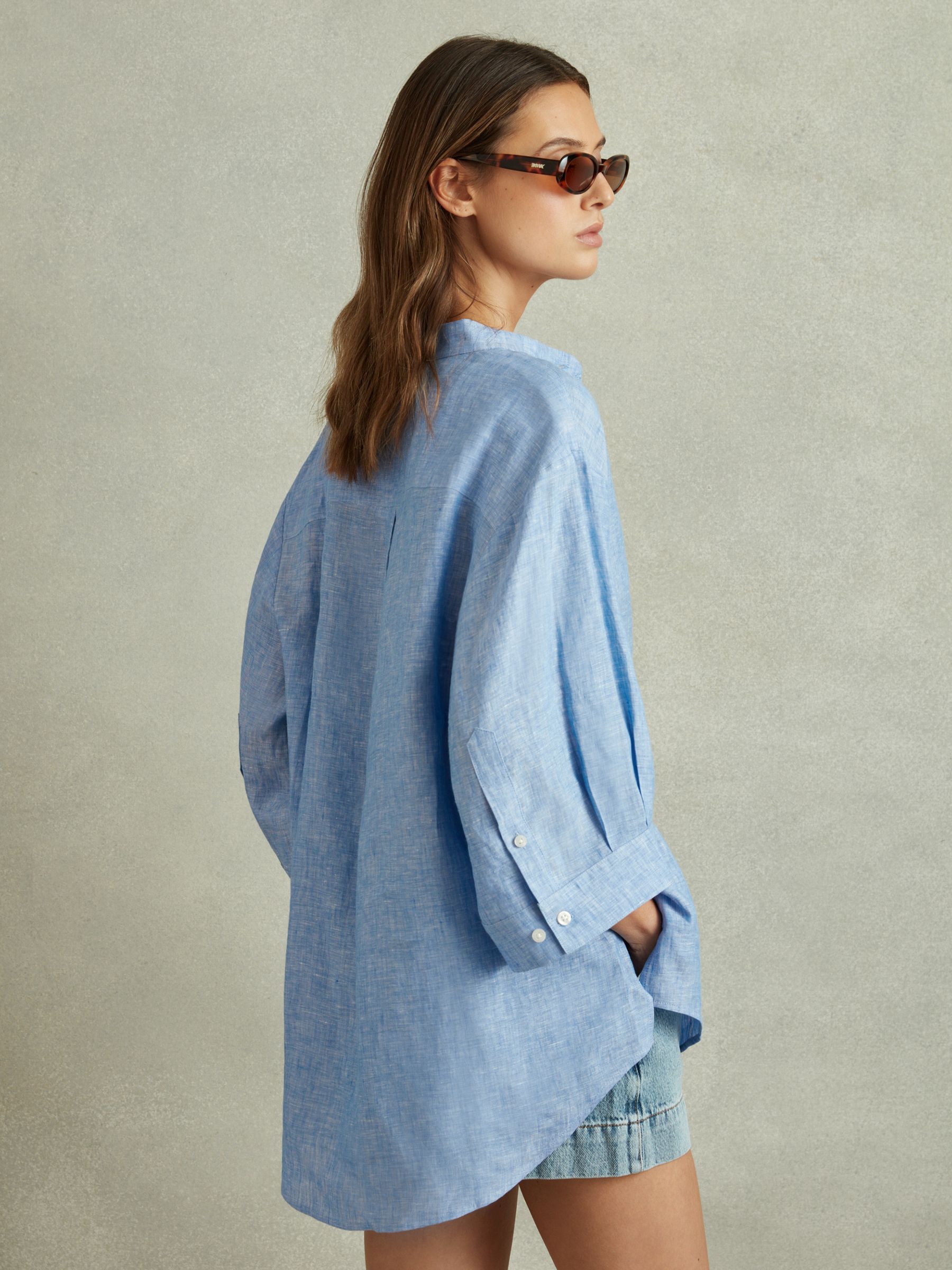 Buy Reiss Blue Winona Relaxed Sleeve Linen Shirt from the Next UK ...