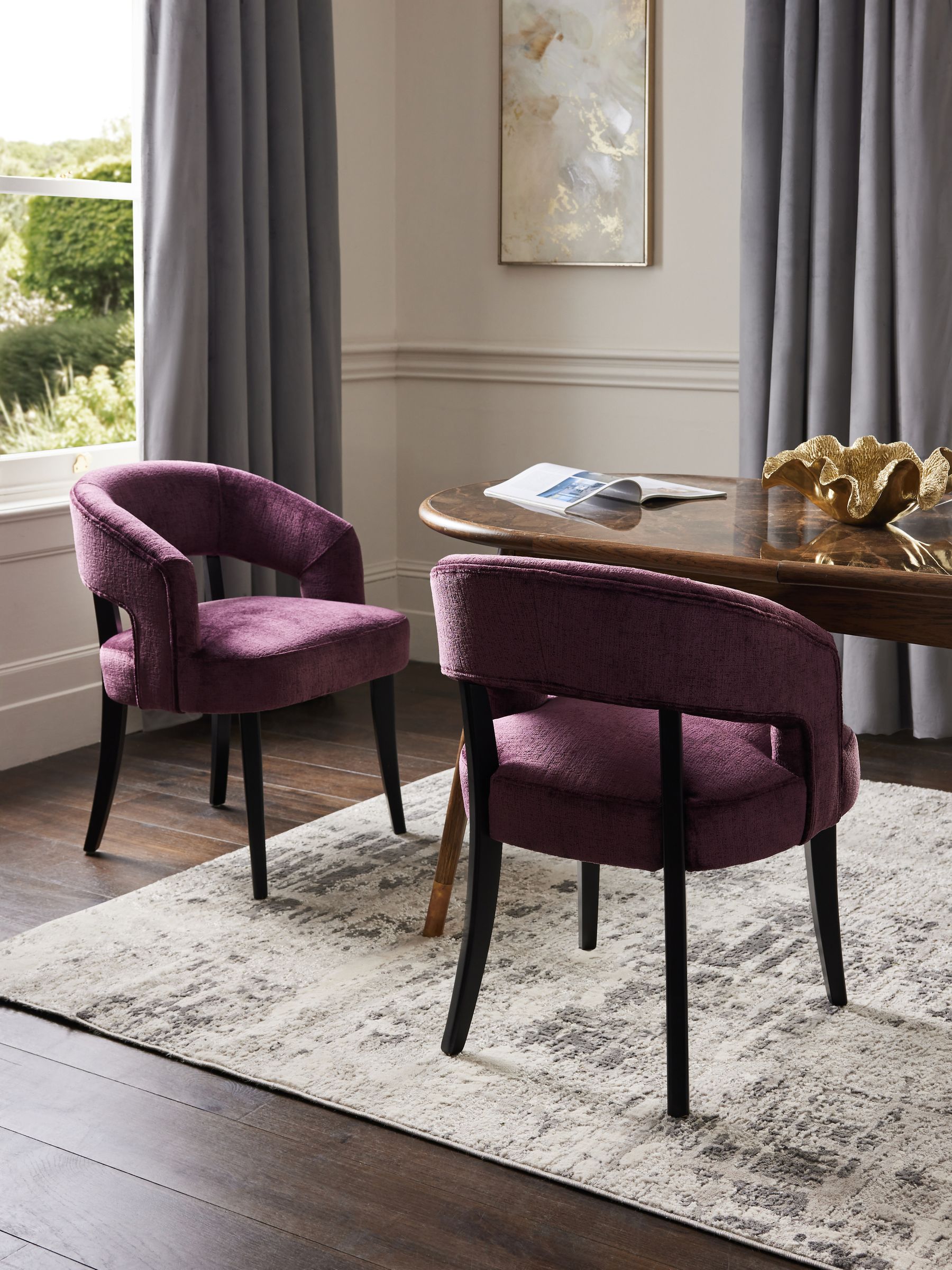 Buy Set of 2 Plush Chenille Plum Remi Black Leg Dining Chairs from the ...