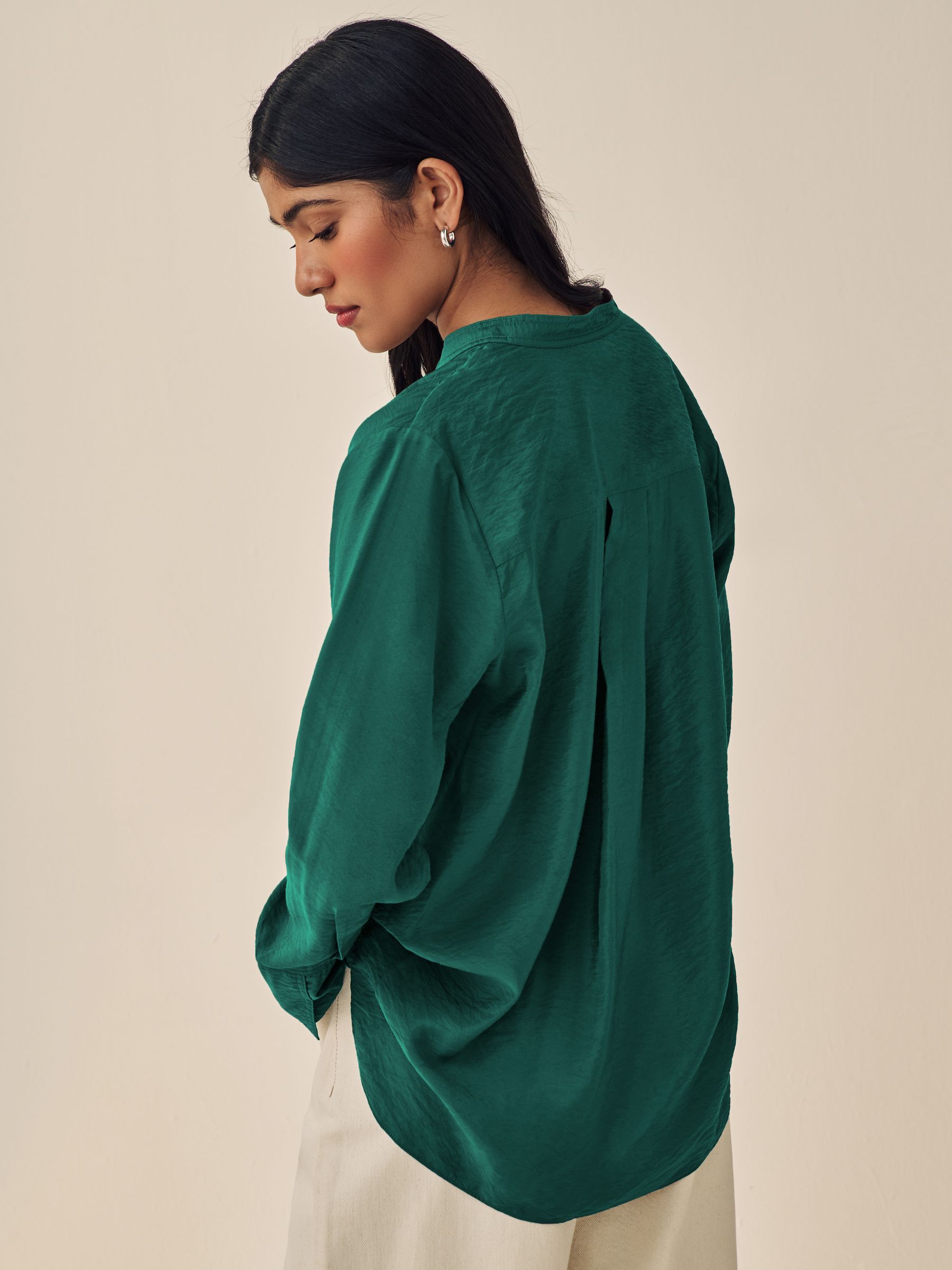 Buy Emerald Green Long Sleeve Textured Overhead V-Neck Blouse from the ...