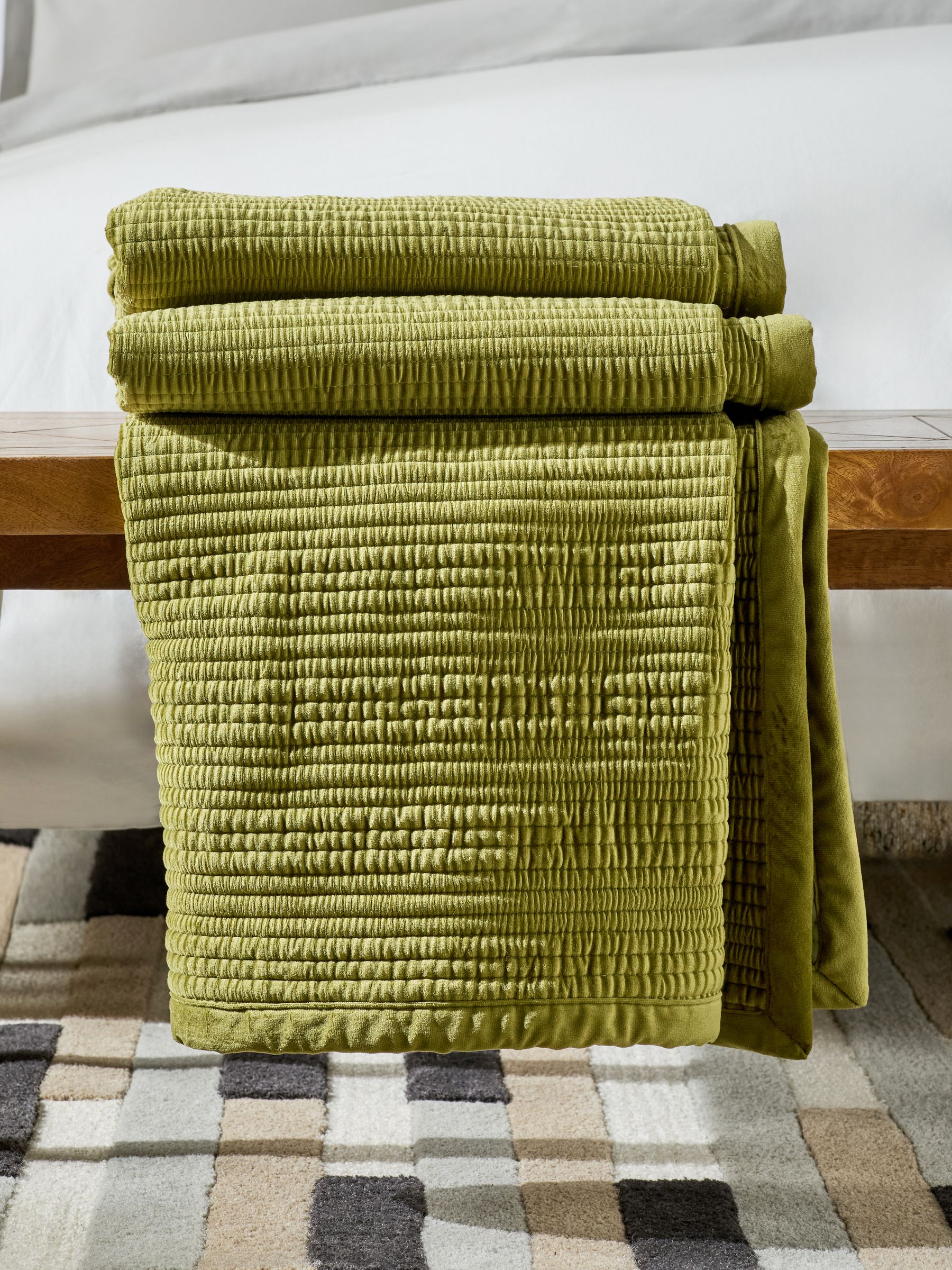 Buy Olive Green Carrie Quilted Velvet Bedspread from the Next UK online ...