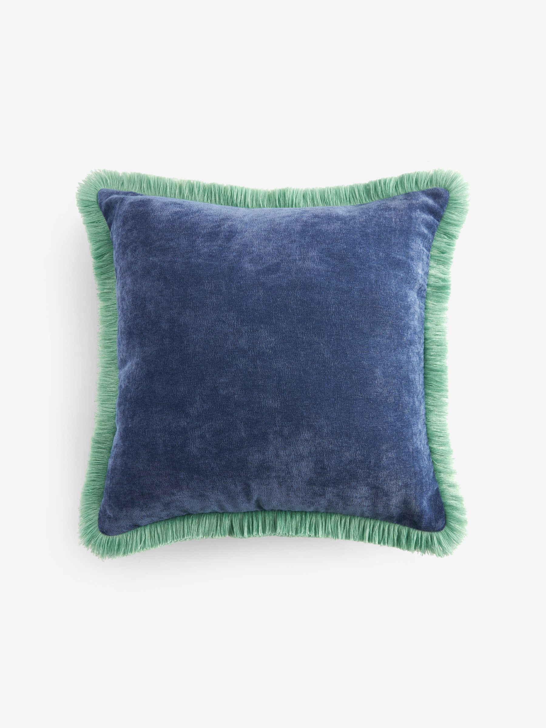 Buy Blue/Green 45 x 45cm Soft Velour Contrast Fringe Cushion from the ...