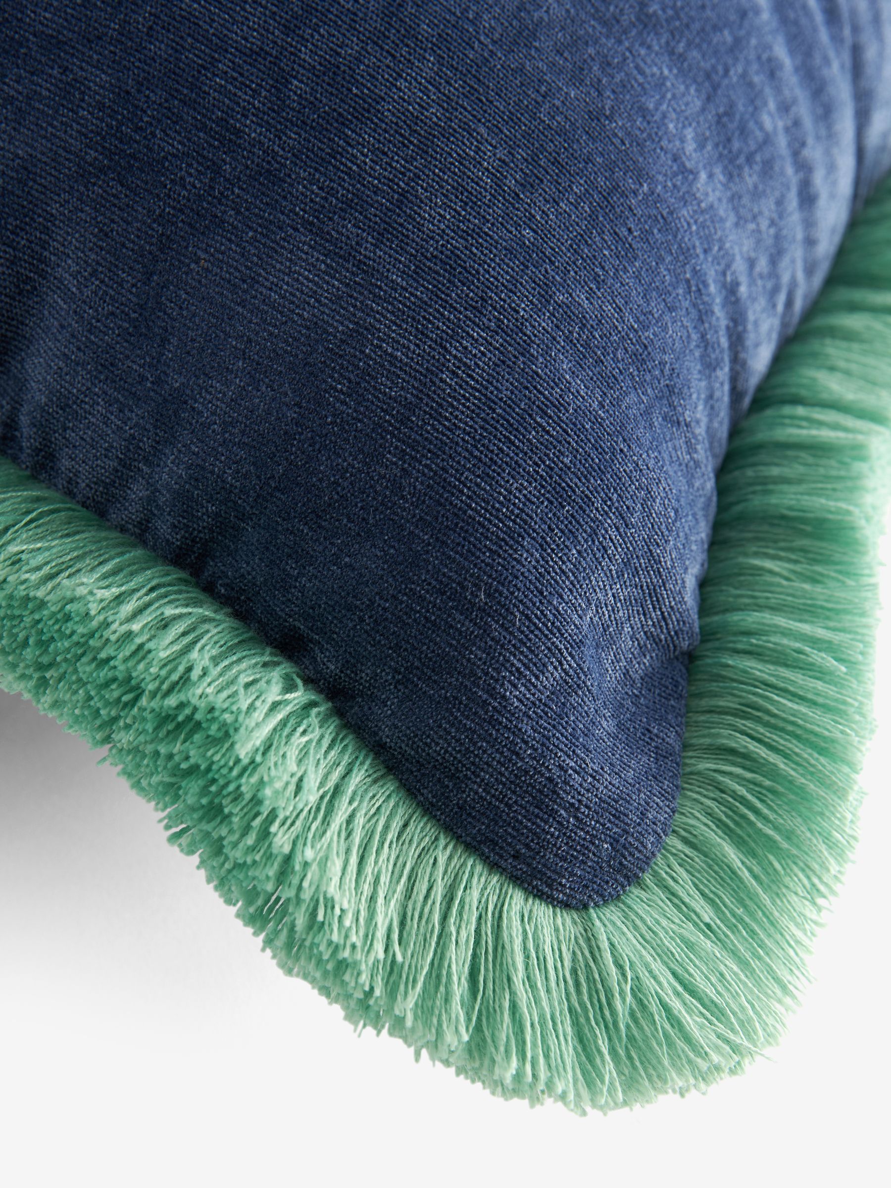 Buy Blue/Green 45 x 45cm Soft Velour Contrast Fringe Cushion from the ...