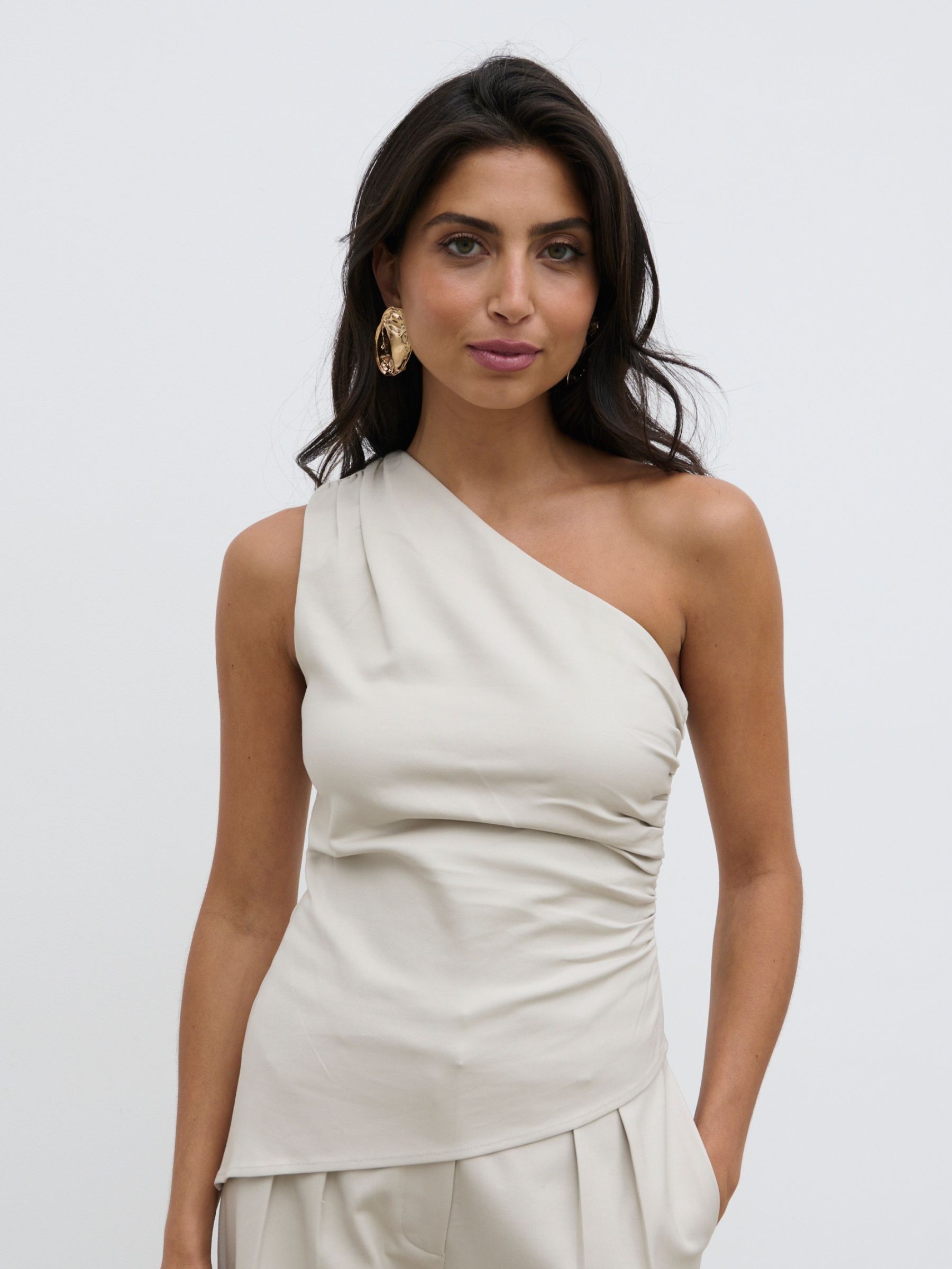 Buy Pretty Lavish Cream Lorna One Shoulder Ruched Top from the Next UK ...
