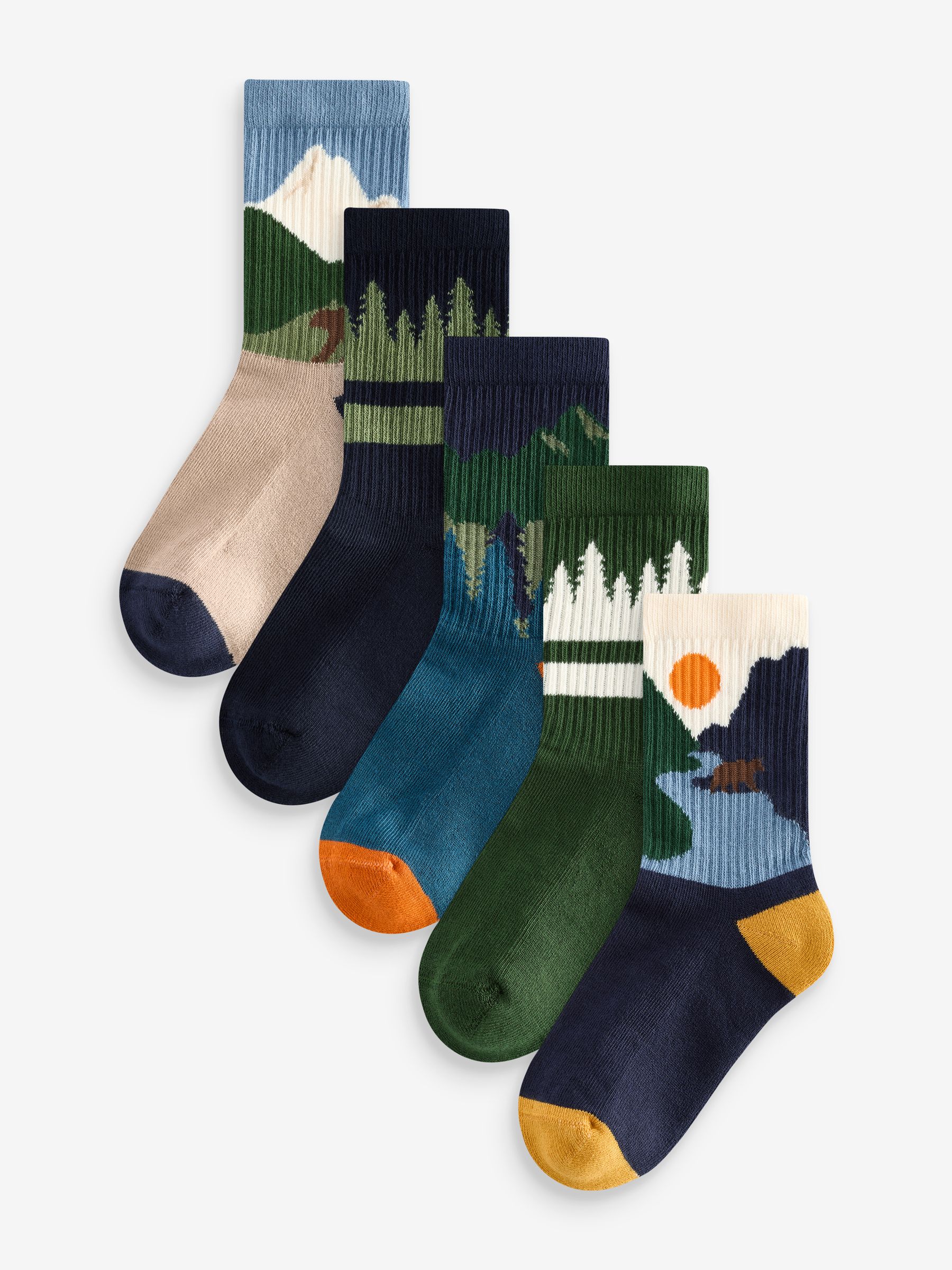 Buy Multi Cushioned Footbed Cotton Rich Ribbed Tipped Socks 5 Pack from ...