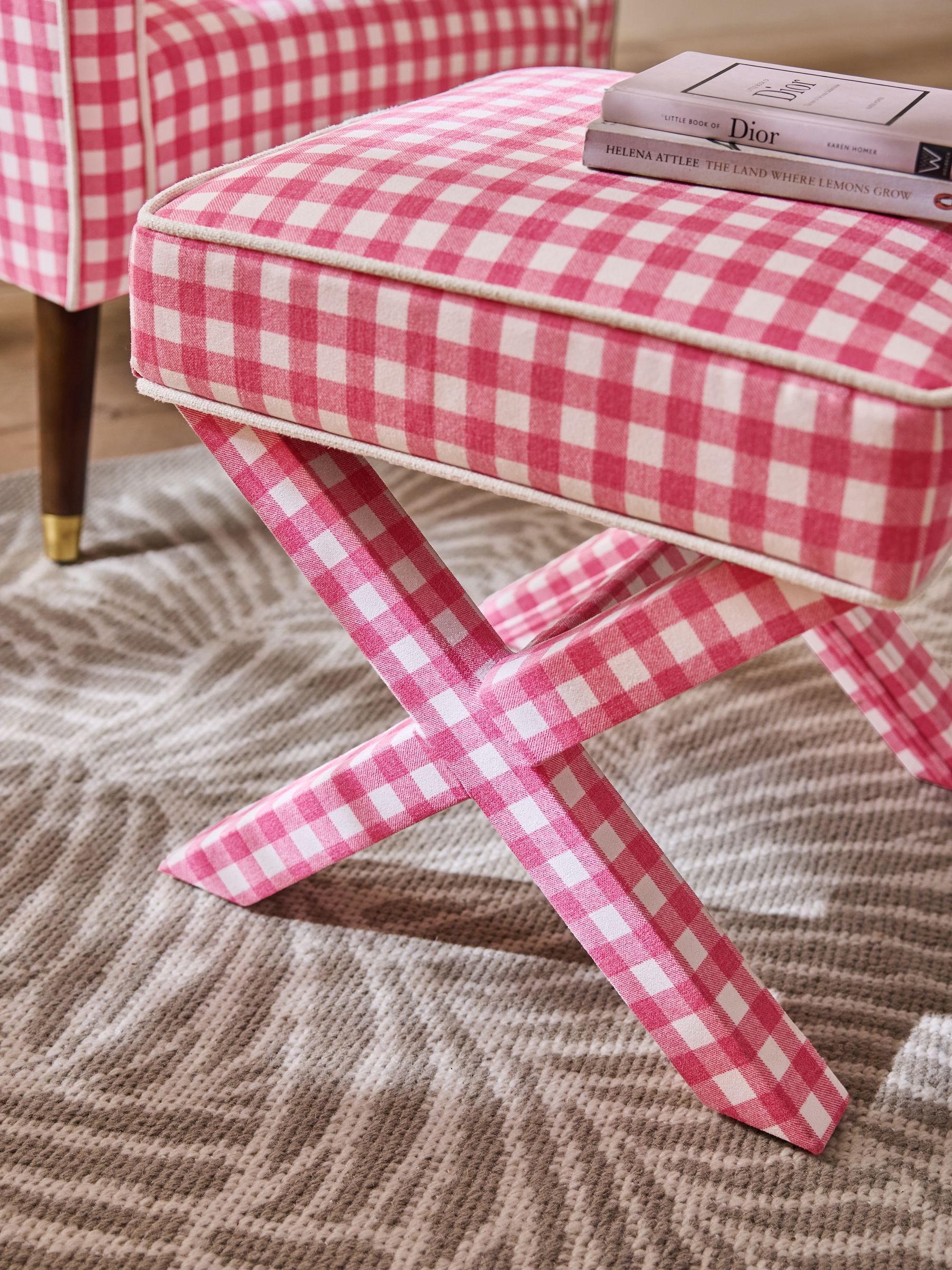 Buy Nina Campbell Pink Bracken Gingham Check Rosebury Footstool from ...