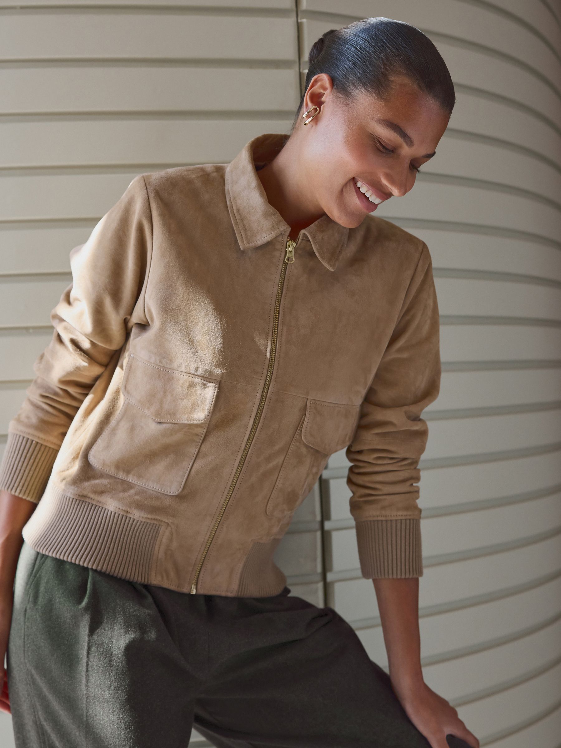 Buy Neutral - Real Suede Bomber Jacket from Next Italy