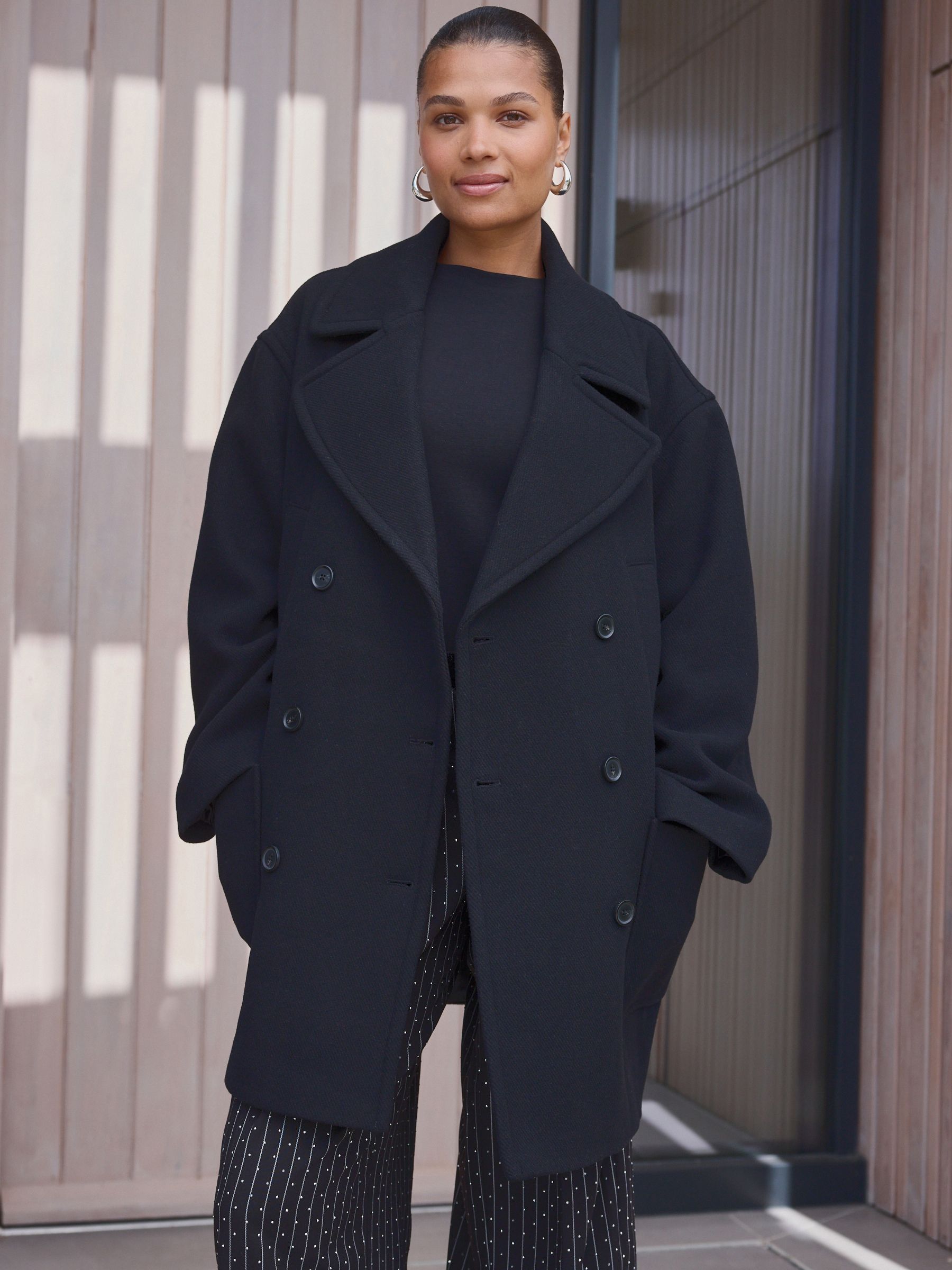 Buy Black Premium Wool Blend Revere Coat from Next United Arab Emirates