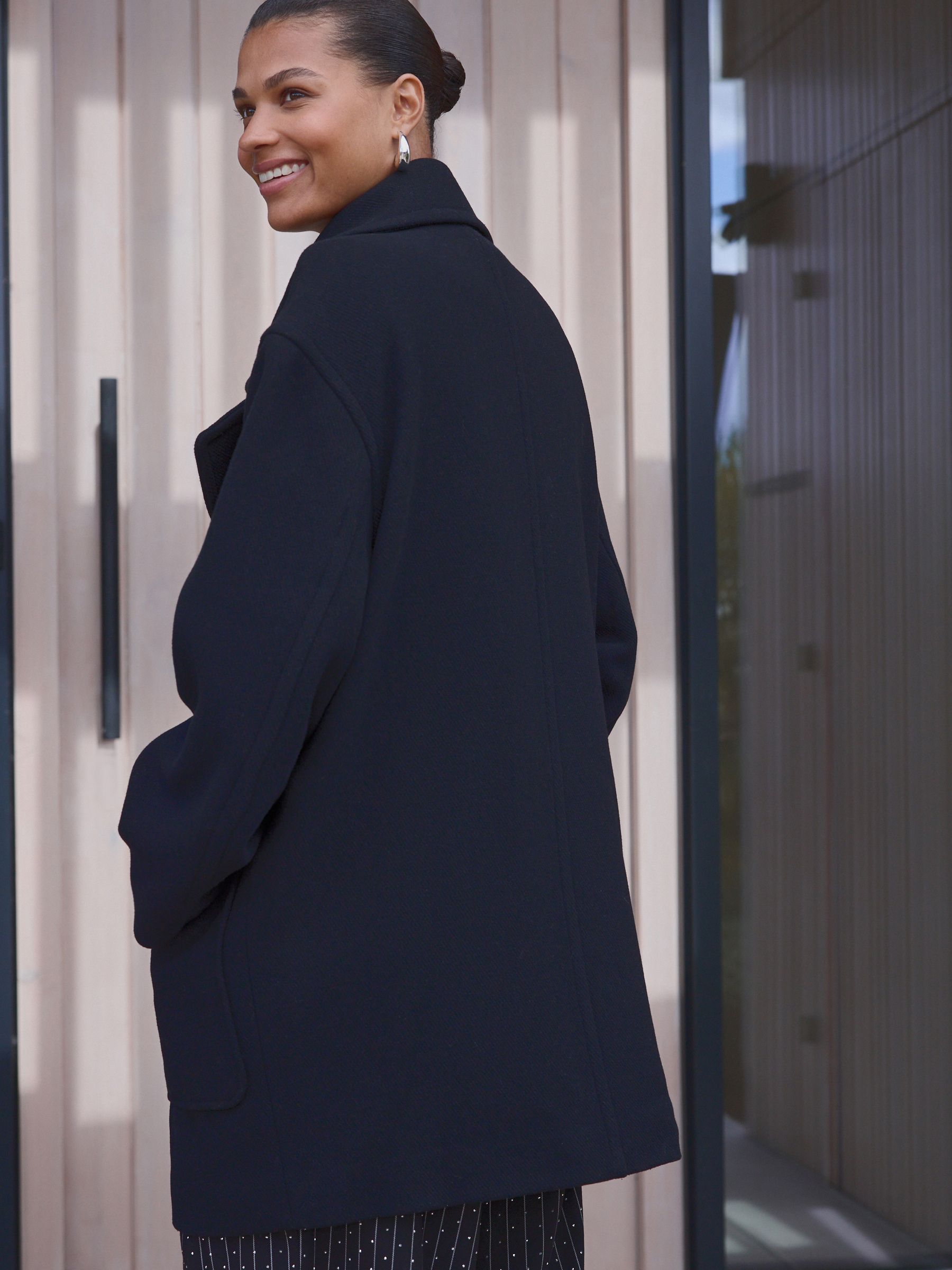 Buy Black Premium Wool Blend Revere Coat from Next United Arab Emirates