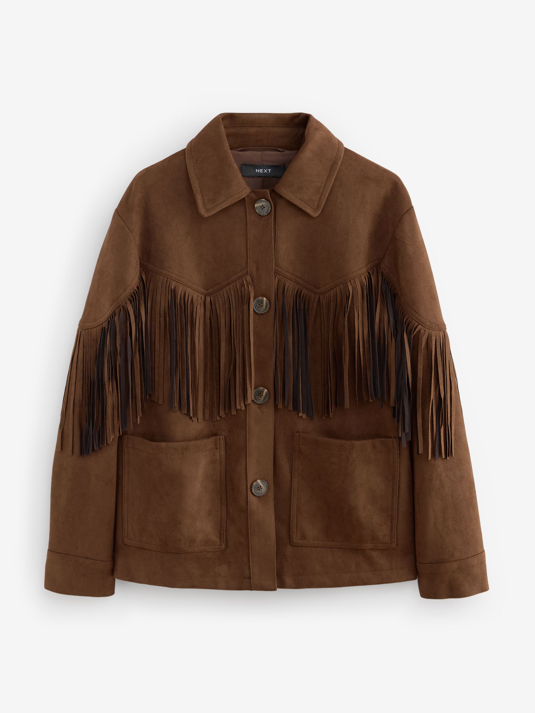 Buy Chocolate Brown Faux Suede Fringed Jacket from the Next UK online shop