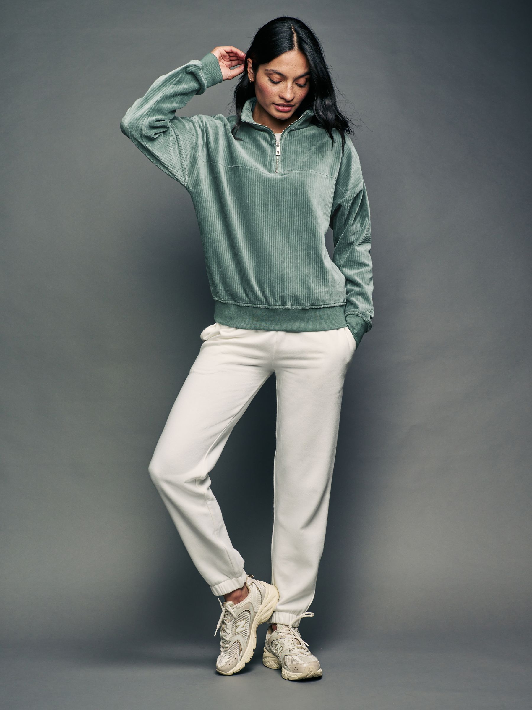 Buy Sage Green Velvet Soft Touch Jersey Quarter Zip Co-Ord Sweatshirt ...