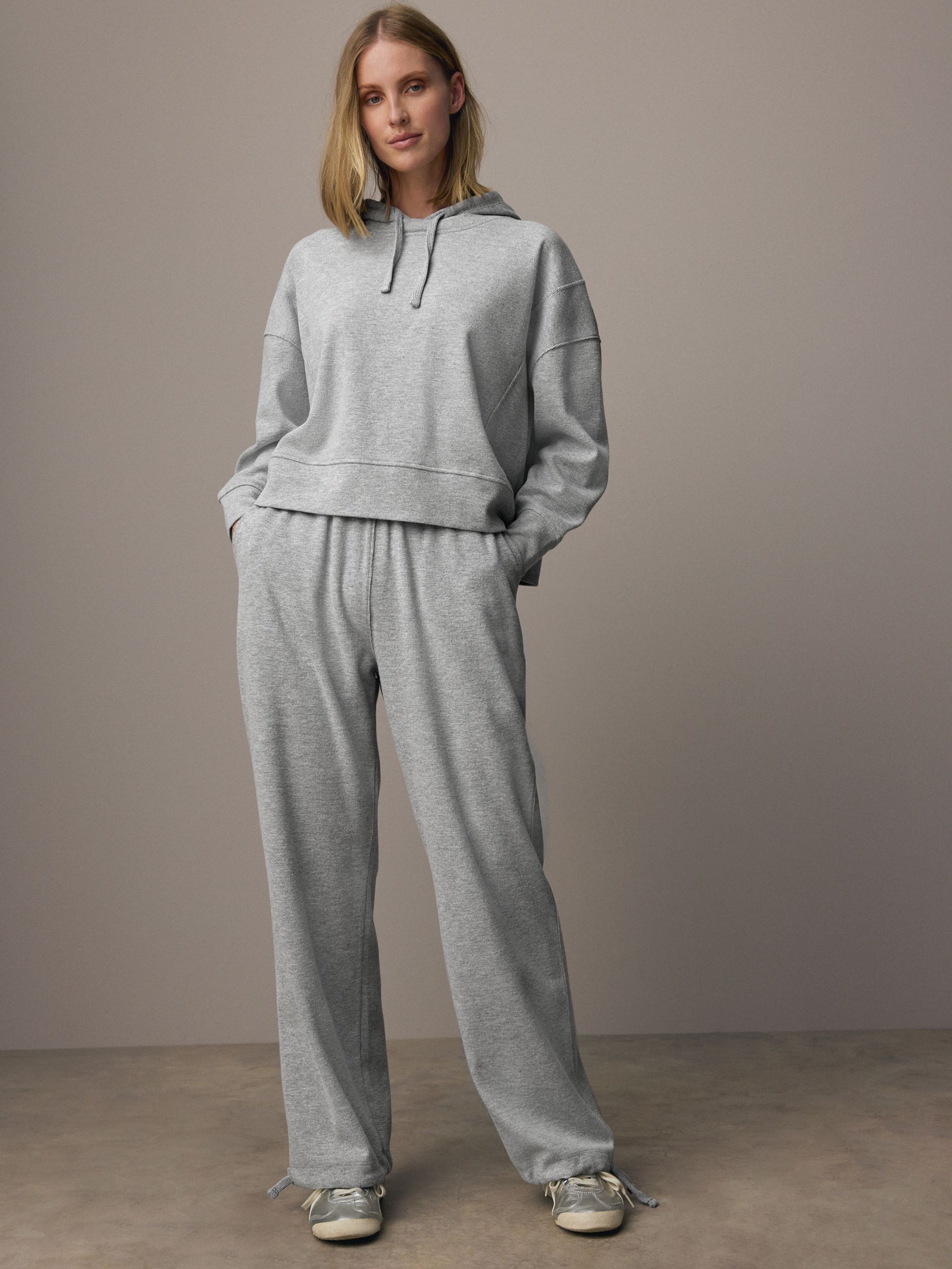 Buy Grey Marl Relaxed Fit Cosy Soft Touch Ribbed Stepped Hem Hoodie ...