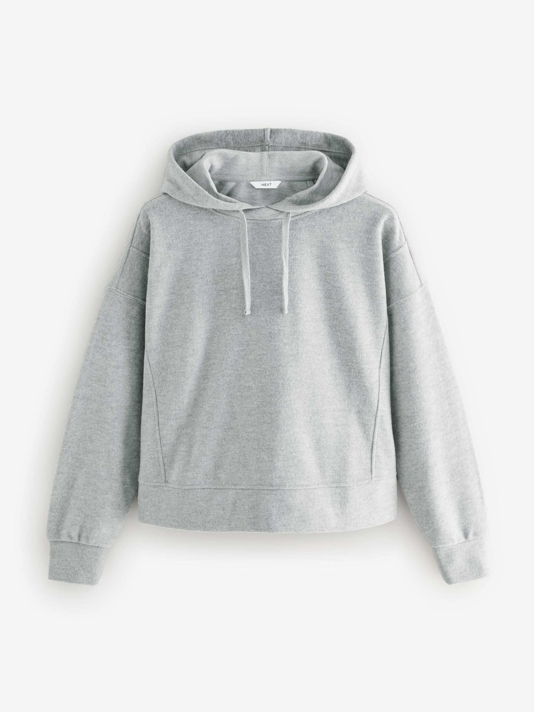 Buy Grey Marl Relaxed Fit Cosy Soft Touch Ribbed Stepped Hem Hoodie ...