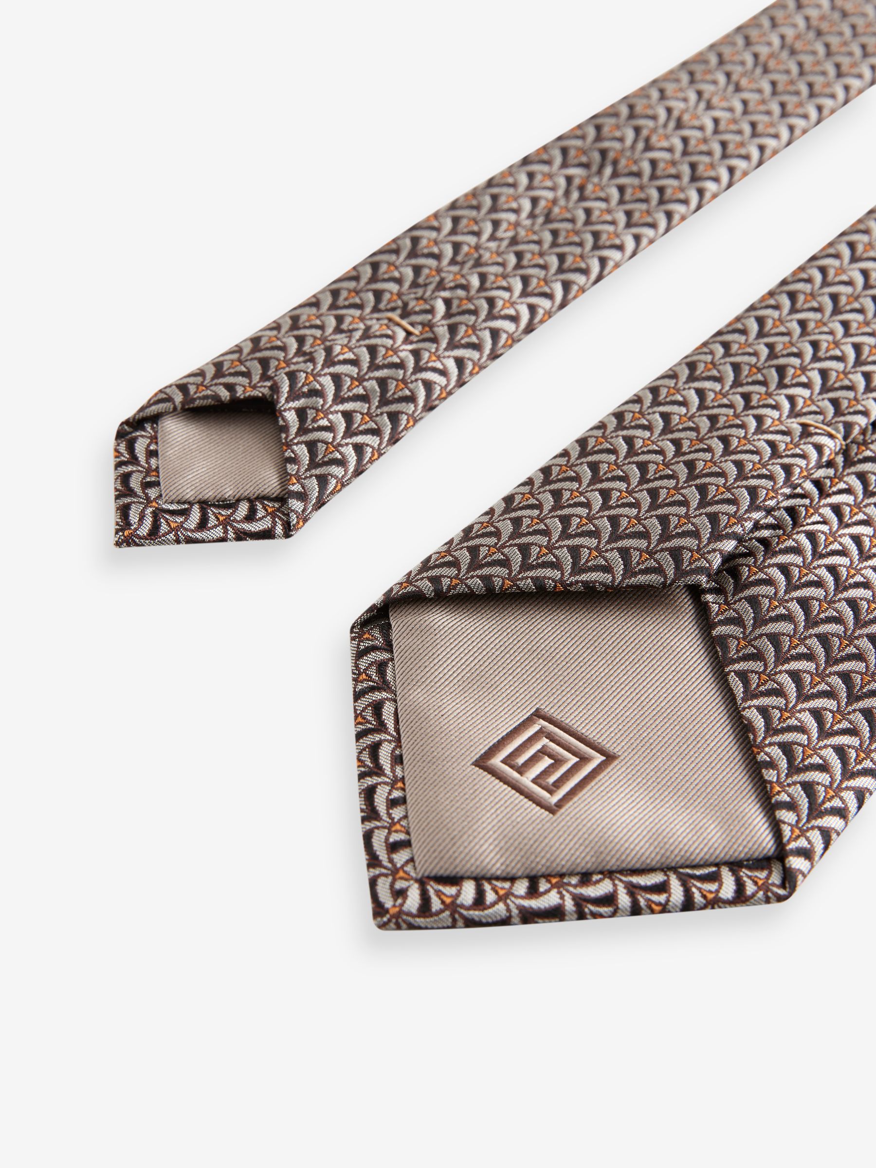Buy Neutral Brown Geometric Silk Design Tie from the Next UK online shop