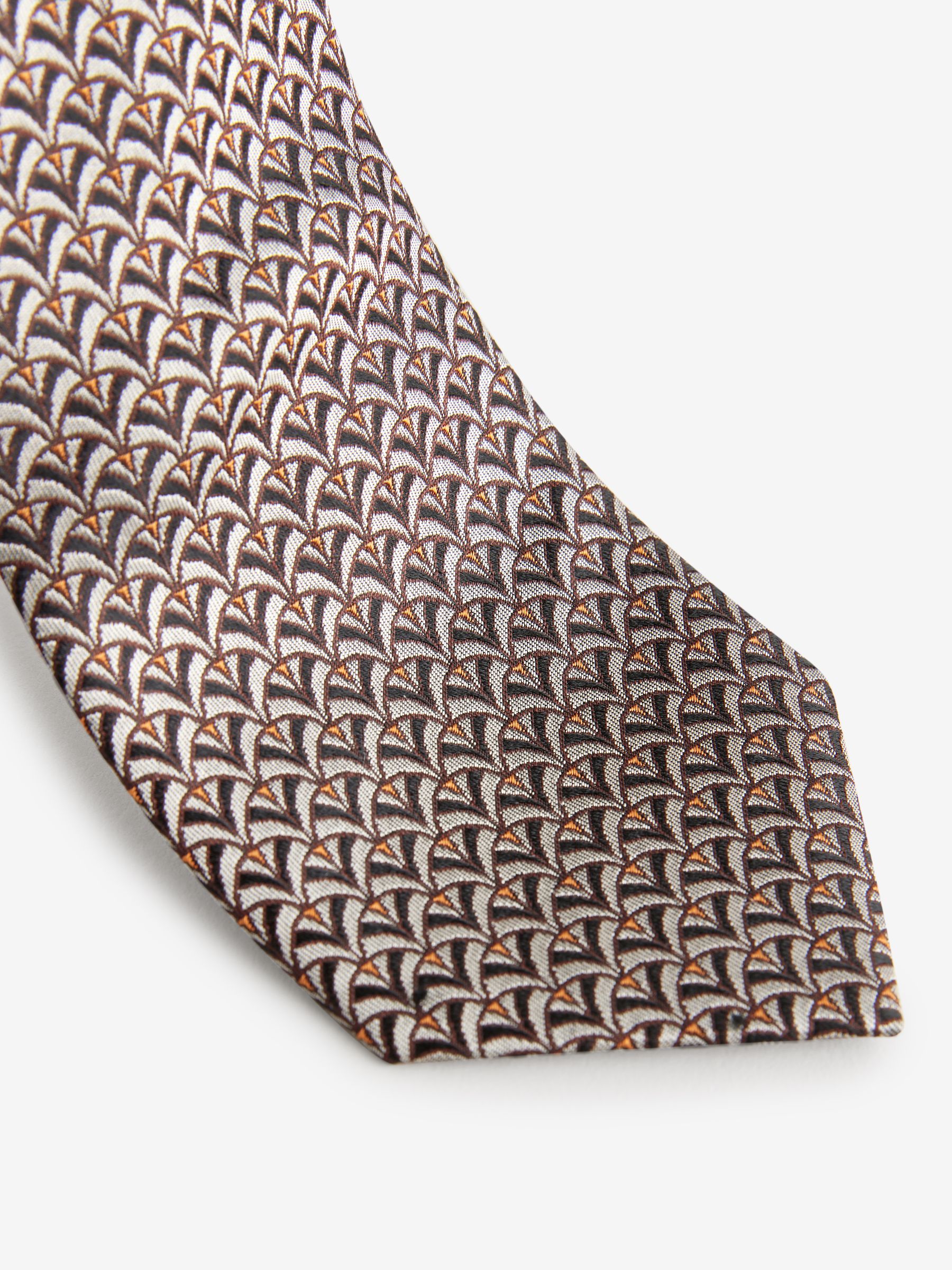 Buy Neutral Brown Geometric Silk Design Tie from the Next UK online shop