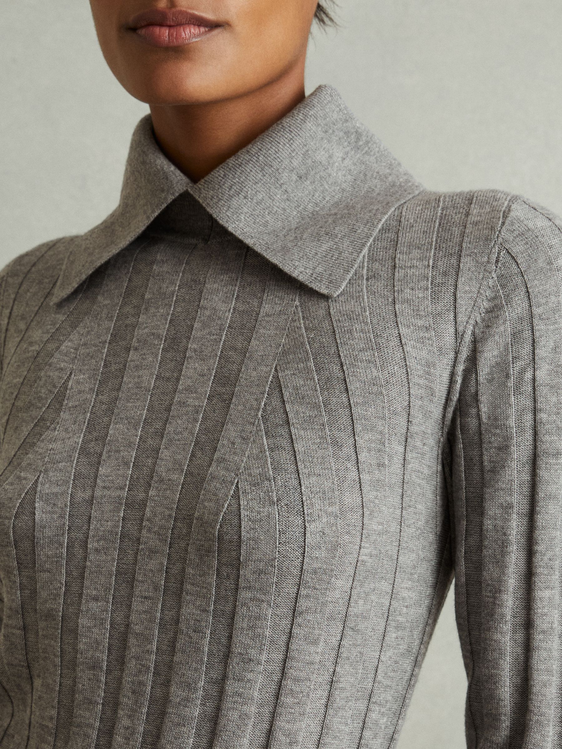 Buy Reiss Grey Winter Ribbed Collared Top from Next Ireland