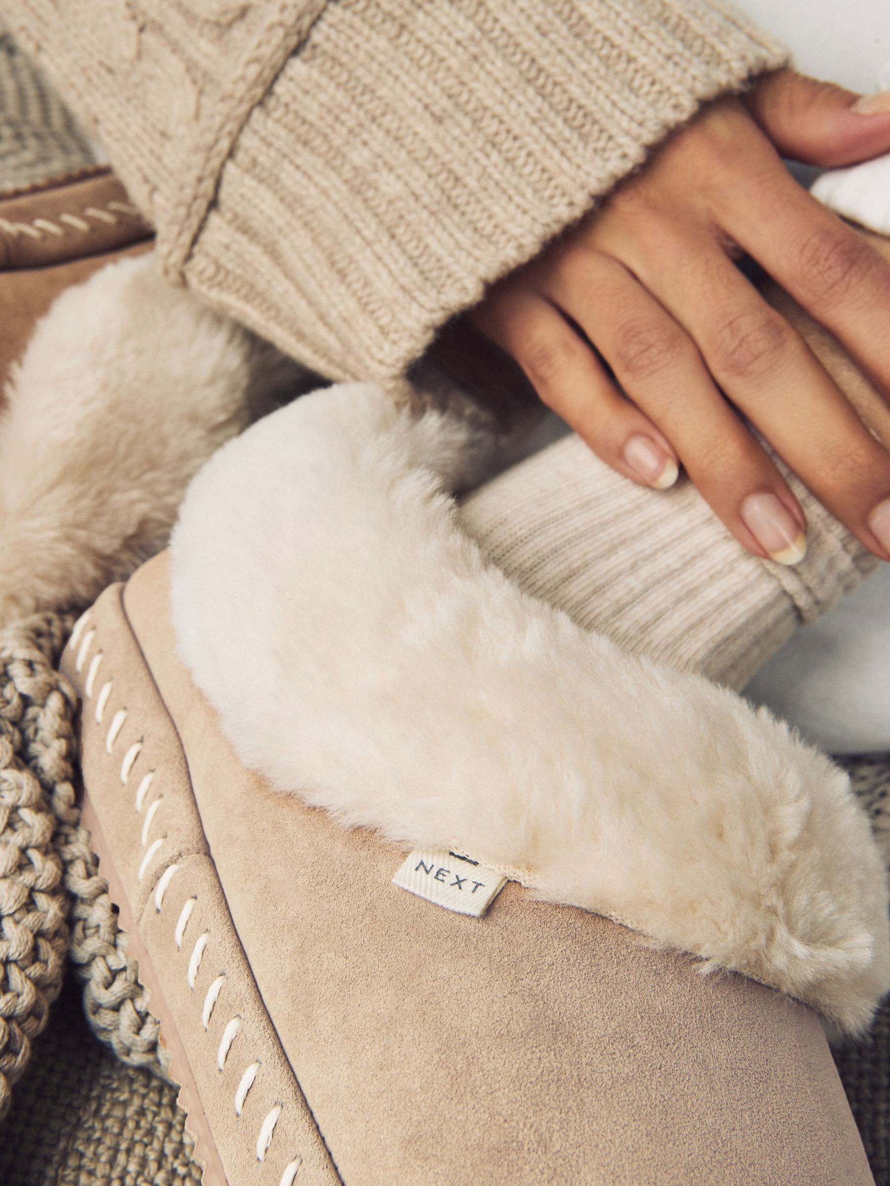 Buy Tan Brown Faux Fur Lined Shoot Slippers from the Next UK online shop