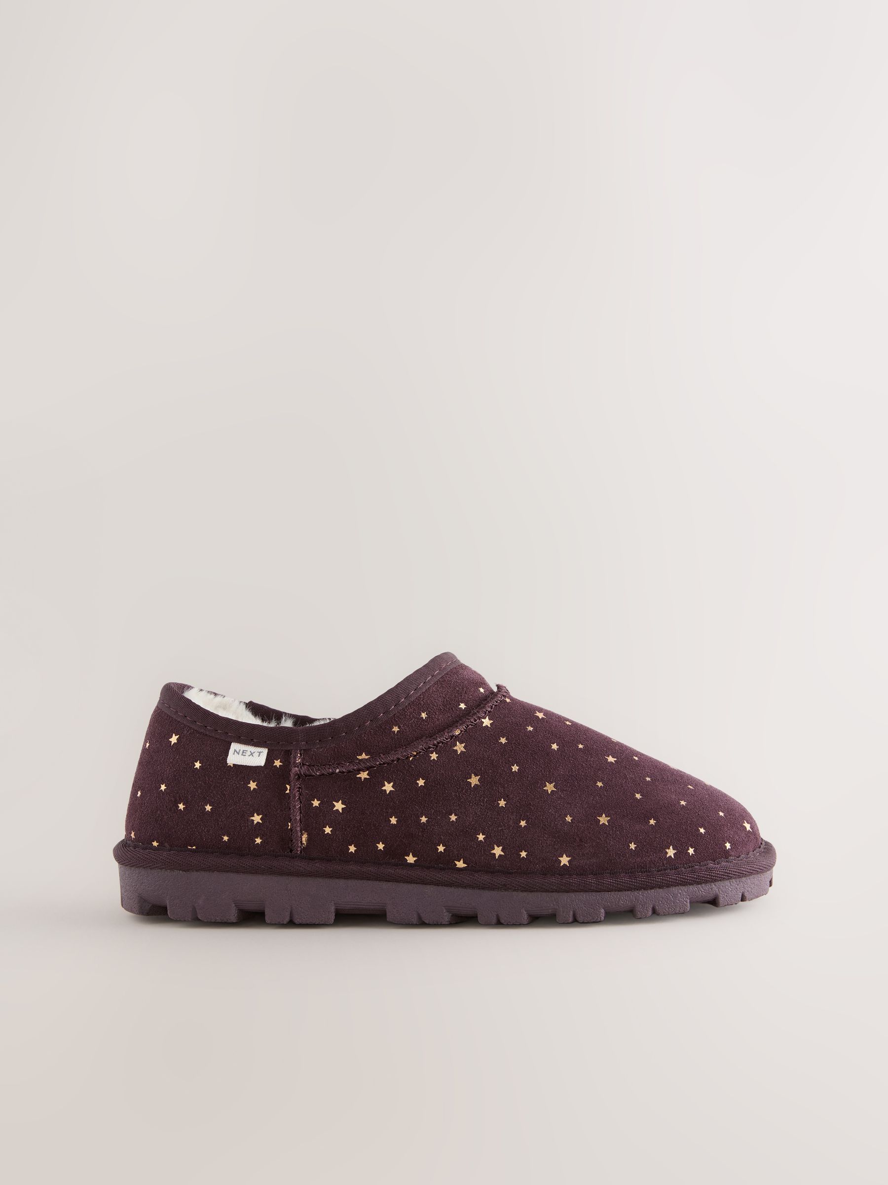Buy Plum Purple Faux Fur Lined Suede Shoot Slippers from the Next UK ...