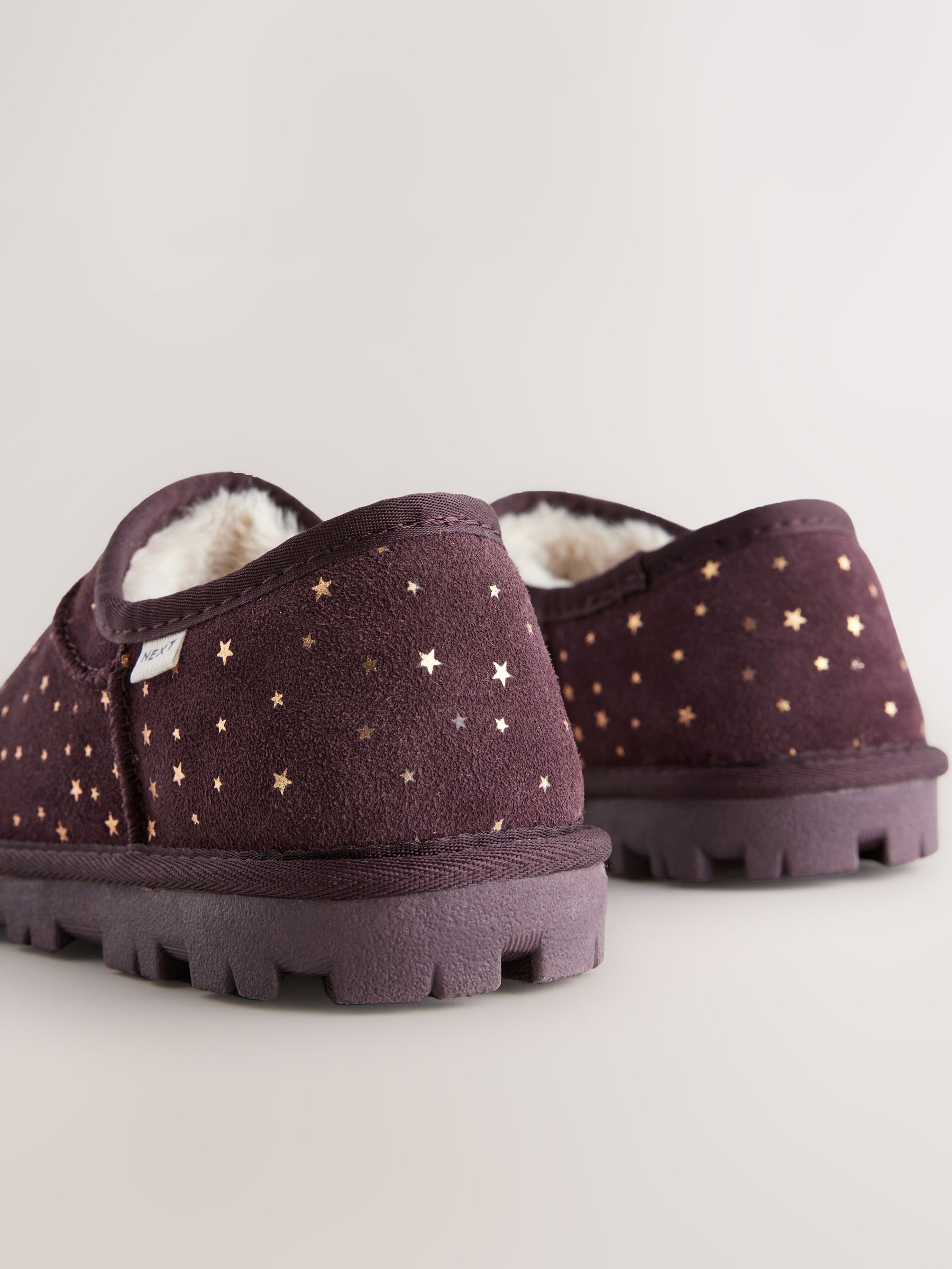 Buy Plum Purple Faux Fur Lined Suede Shoot Slippers from the Next UK ...