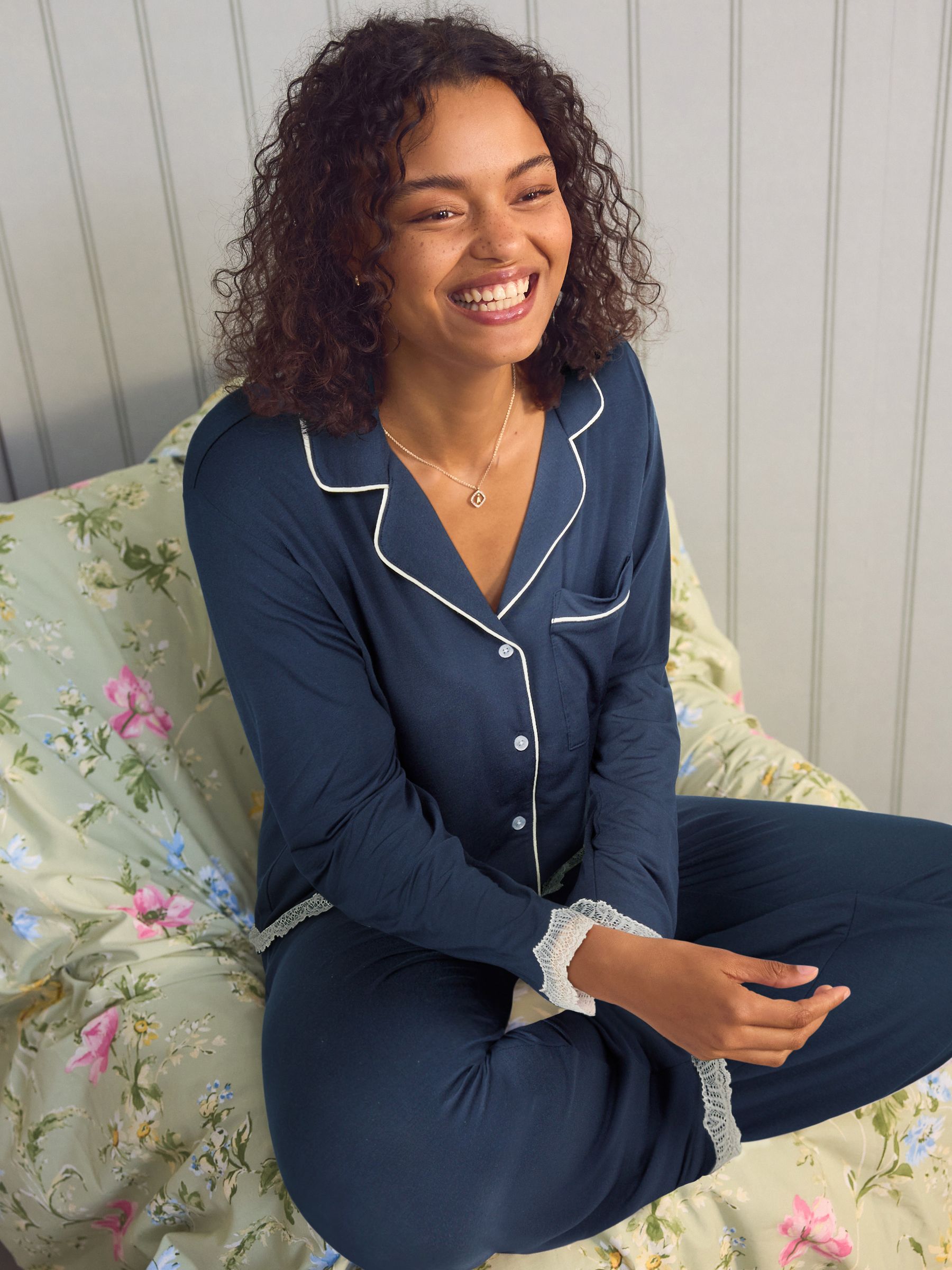 Buy Laura Ashley Navy Modal Button Through Pyjamas from Next Ireland