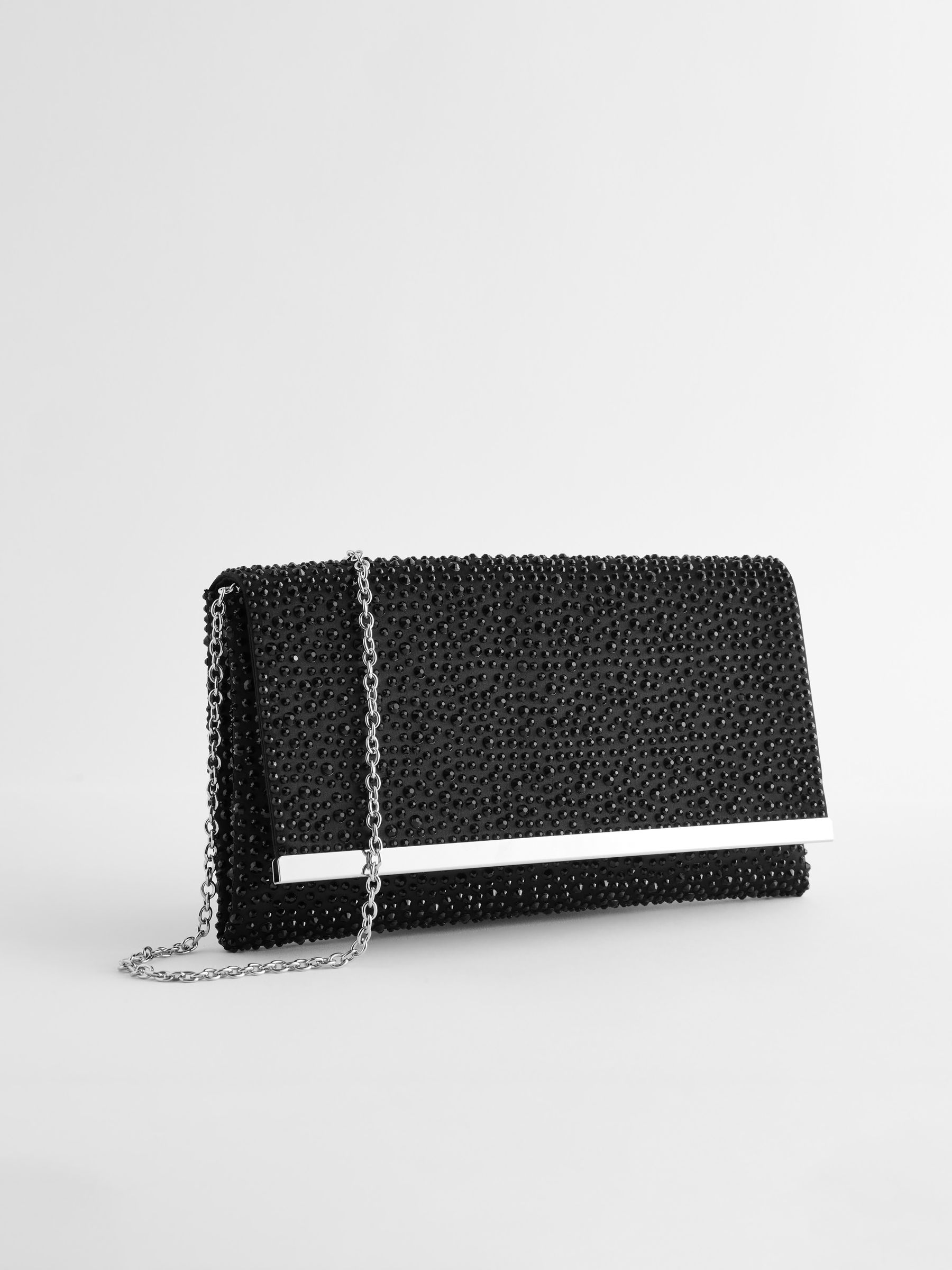 Buy Black Sparkle Clutch Bag With Detachable Cross-Body Chain from the ...