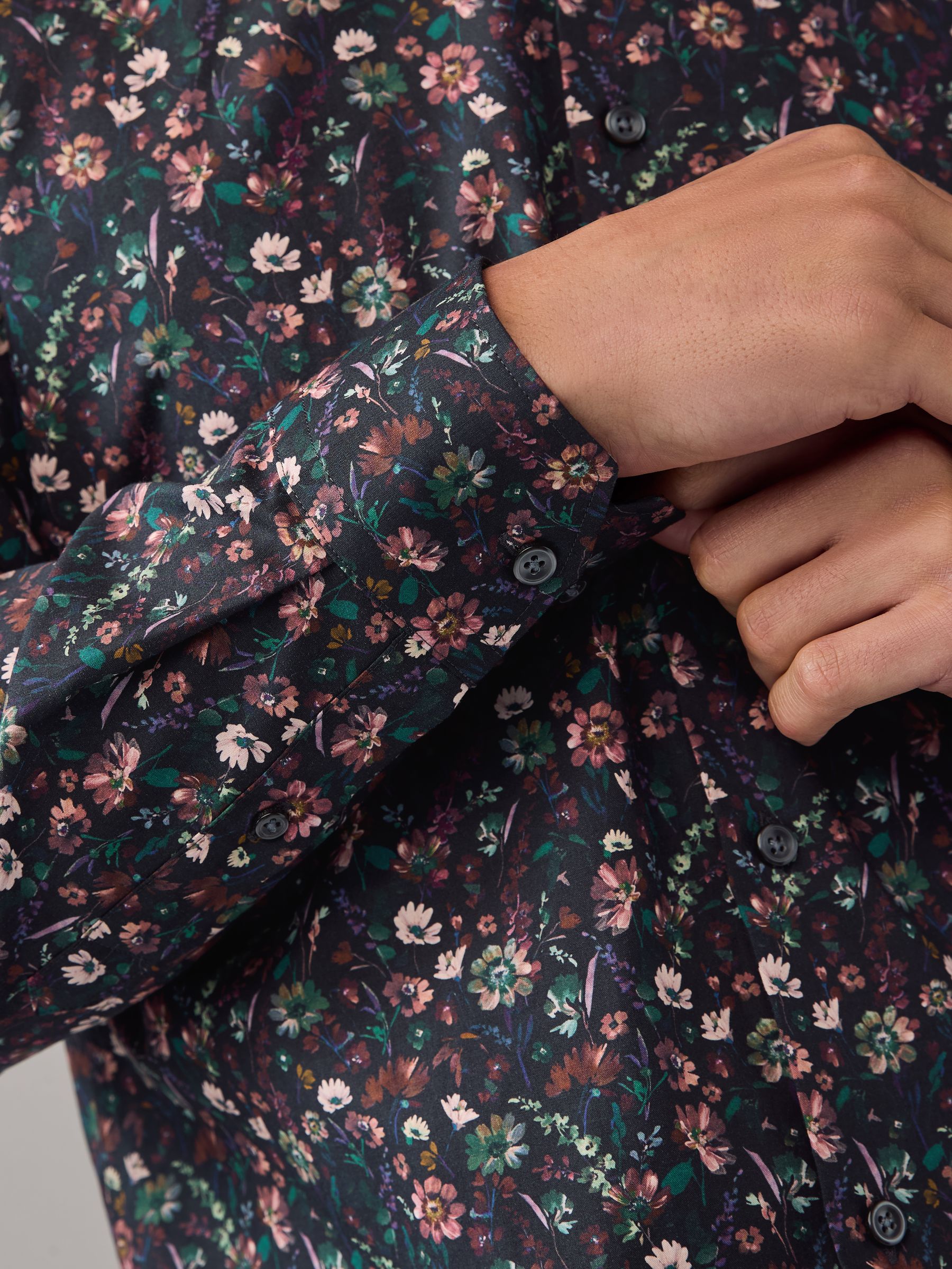 Buy Navy Jacobean Floral Slim Fit 100% Cotton Long Sleeve Print Shirt ...