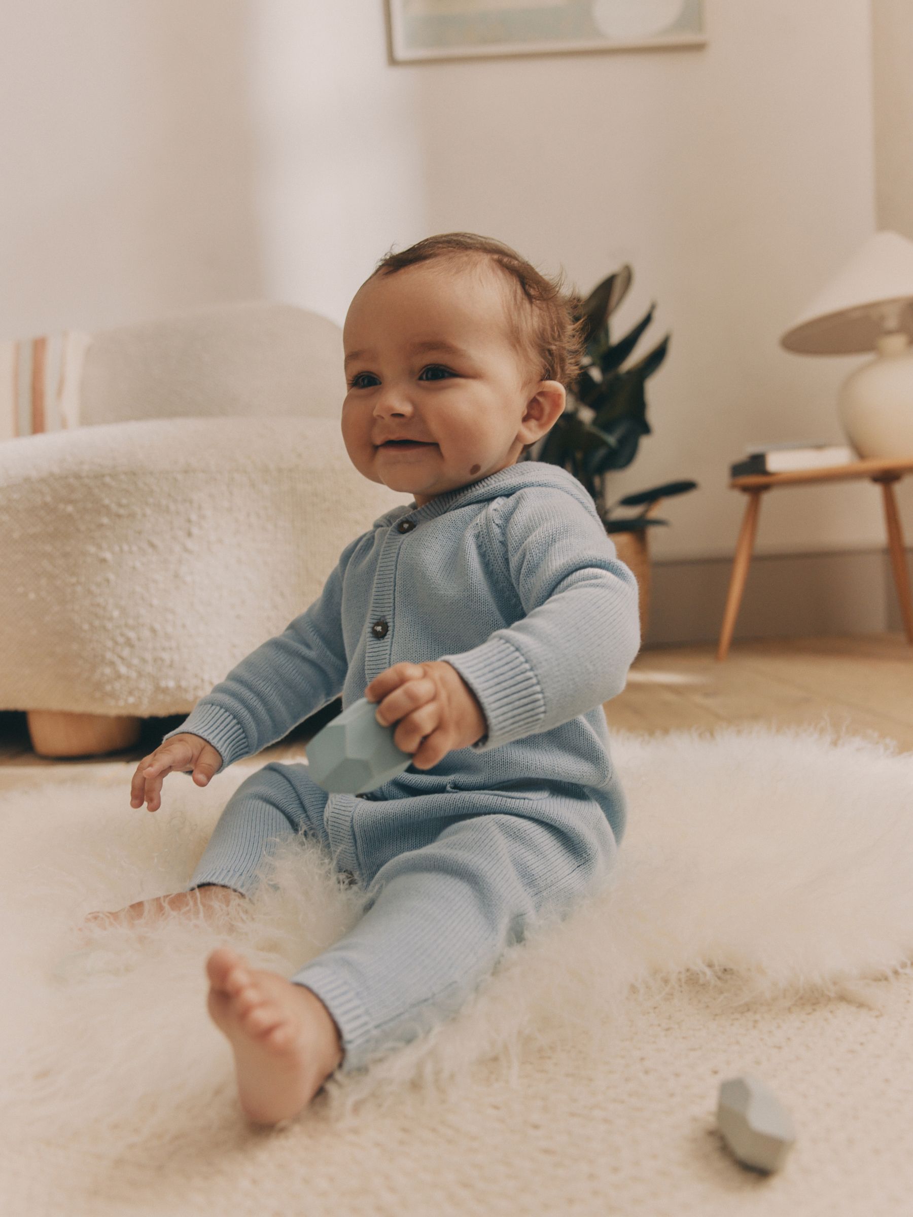 Buy Blue Baby Knitted Hood Romper (0mths-2yrs) from the Next UK online shop