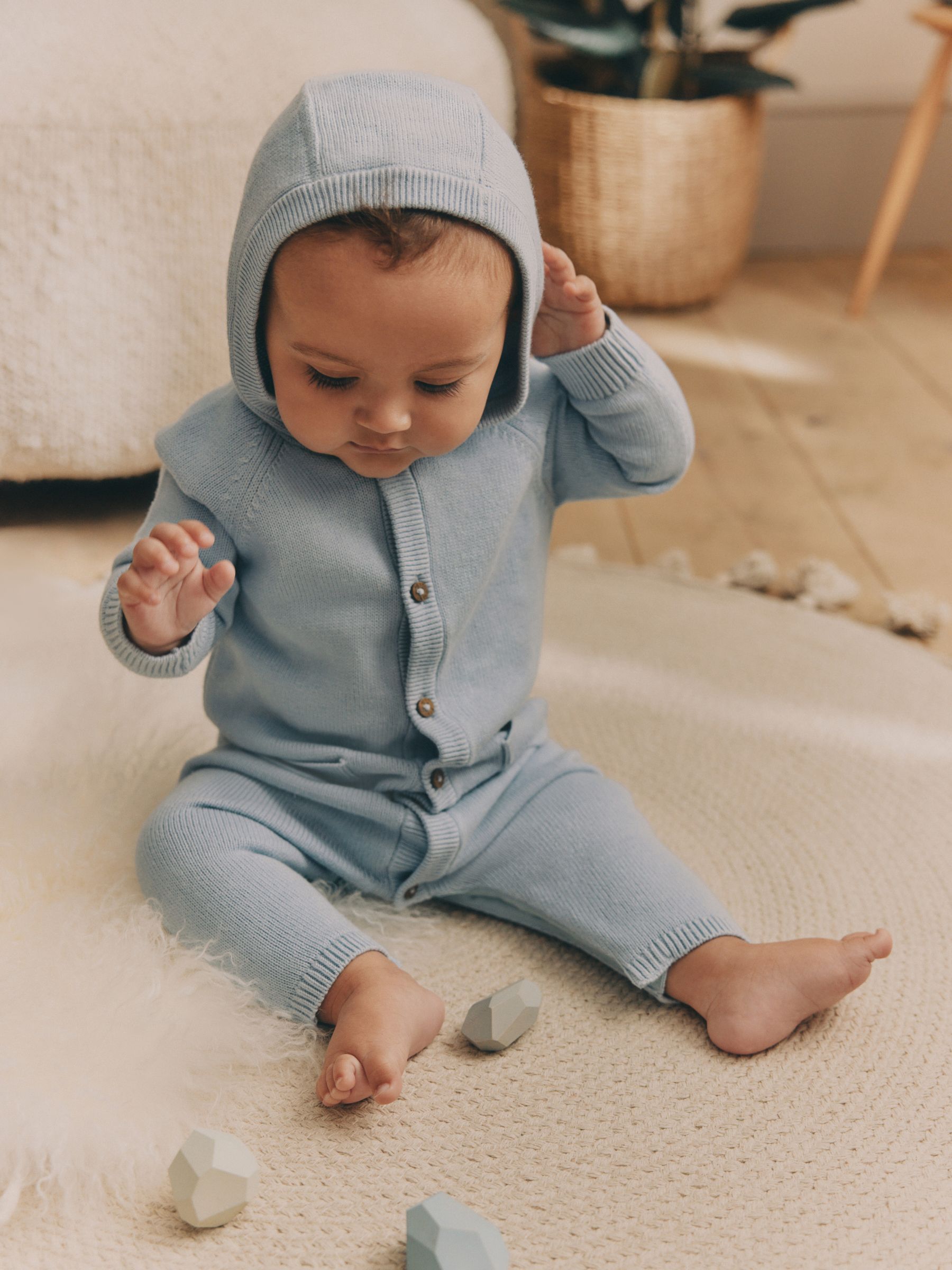 Buy Blue Baby Knitted Hood Romper (0mths-2yrs) from the Next UK online shop