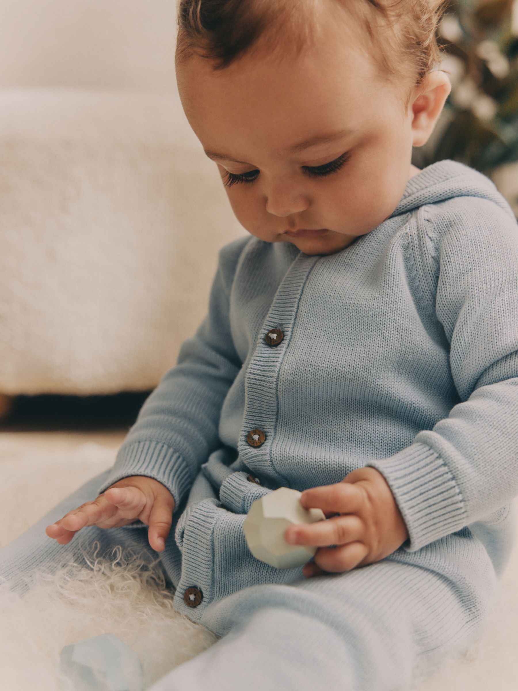 Buy Blue Baby Knitted Hood Romper (0mths-2yrs) from the Next UK online shop