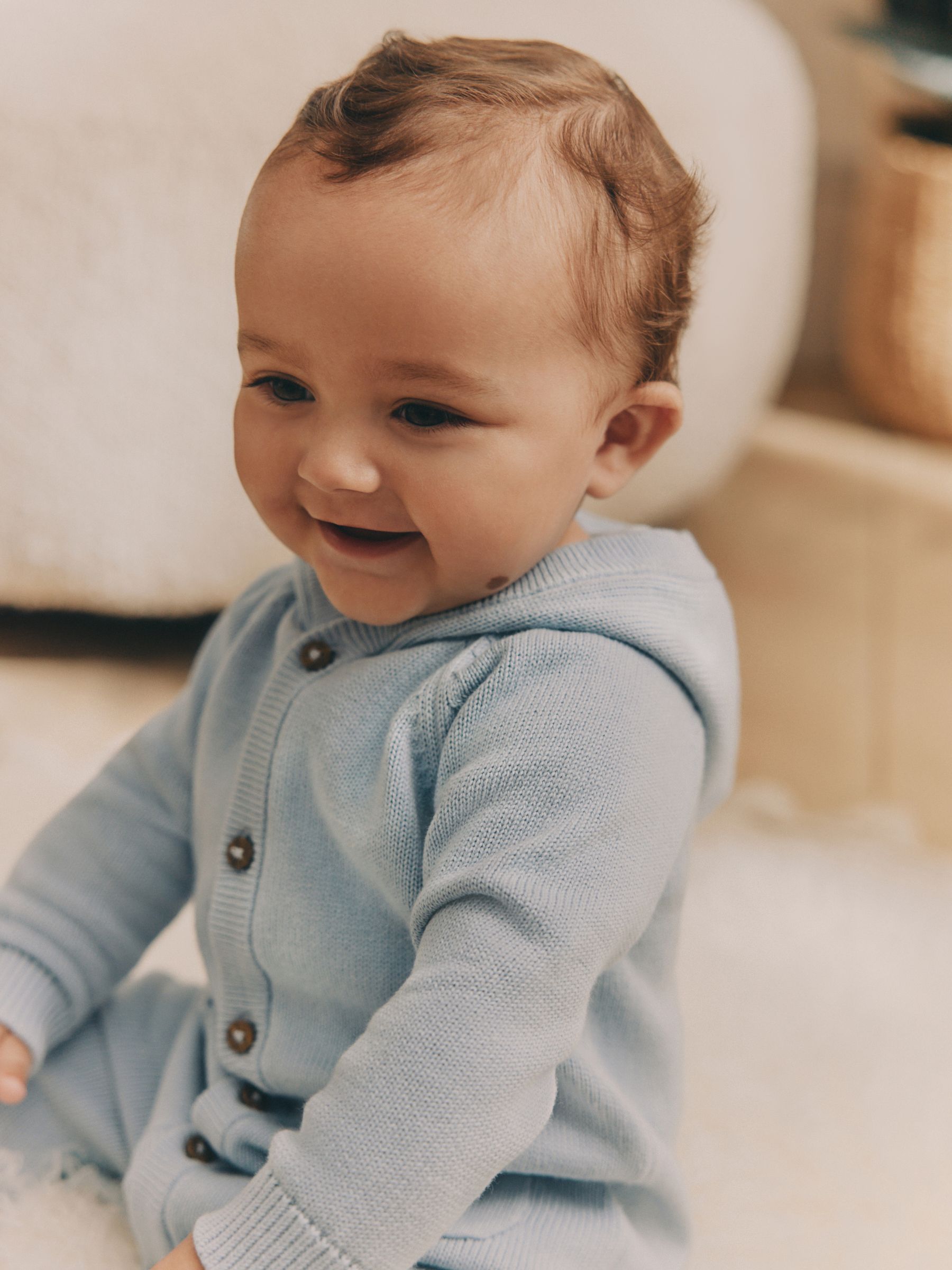 Buy Blue Baby Knitted Hood Romper (0mths-2yrs) from the Next UK online shop