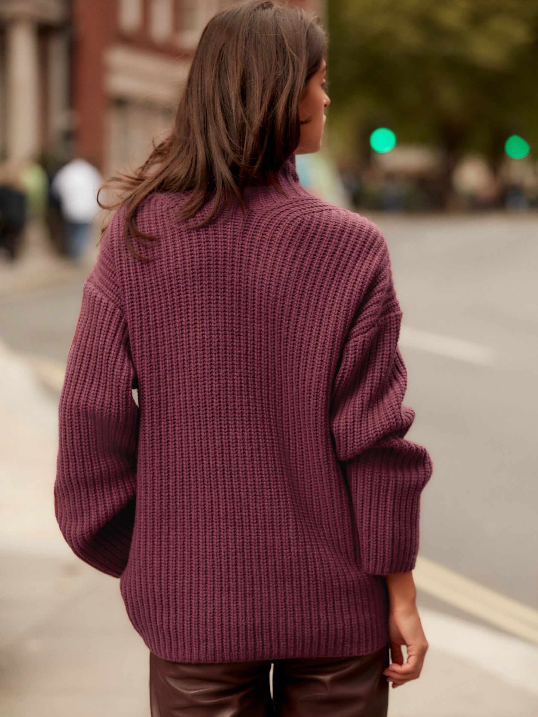 Buy Red Burgundy Roll High Neck Ribbed Longline Knitted Jumper with ...