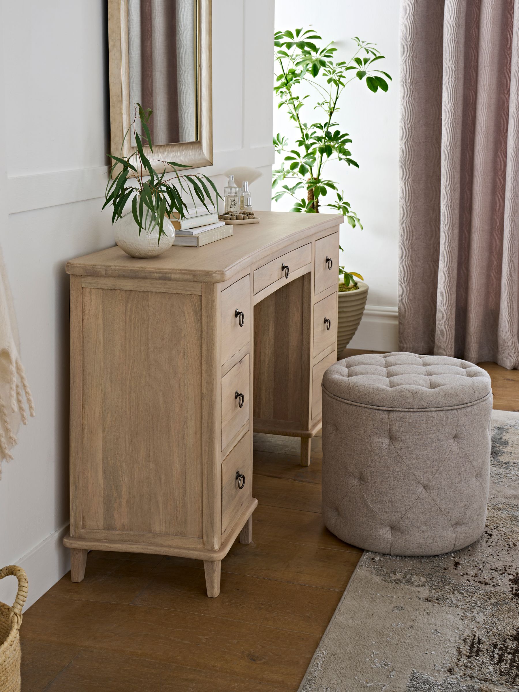 Buy Light Natural Sadie Solid Mango Wood 7 Drawer Console Dressing ...