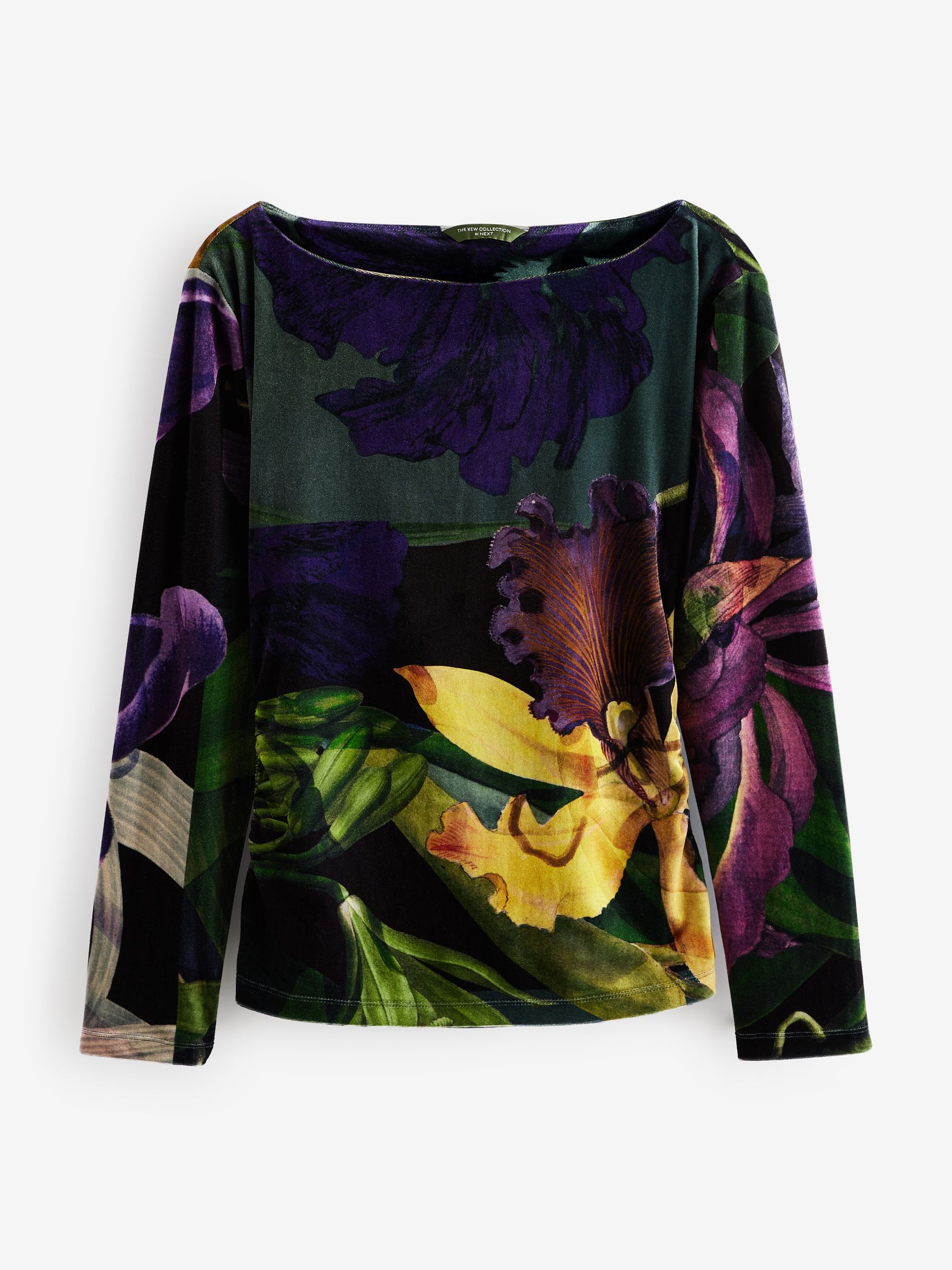 Buy Green/Purple Floral Print Kew Collection Velvet Long Sleeve Top ...