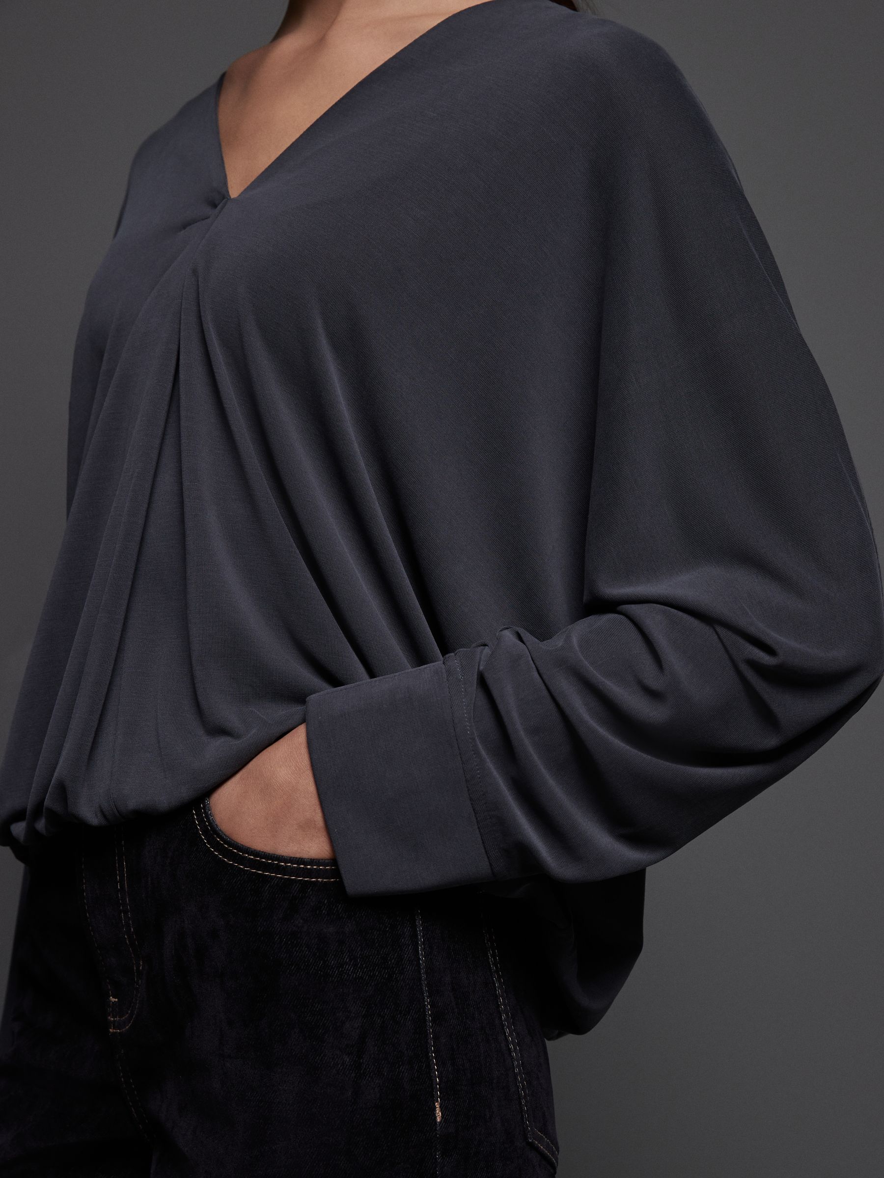 Buy Grey Charcoal Long Sleeve V-Neck Bubblehem Blouse from the Next UK ...
