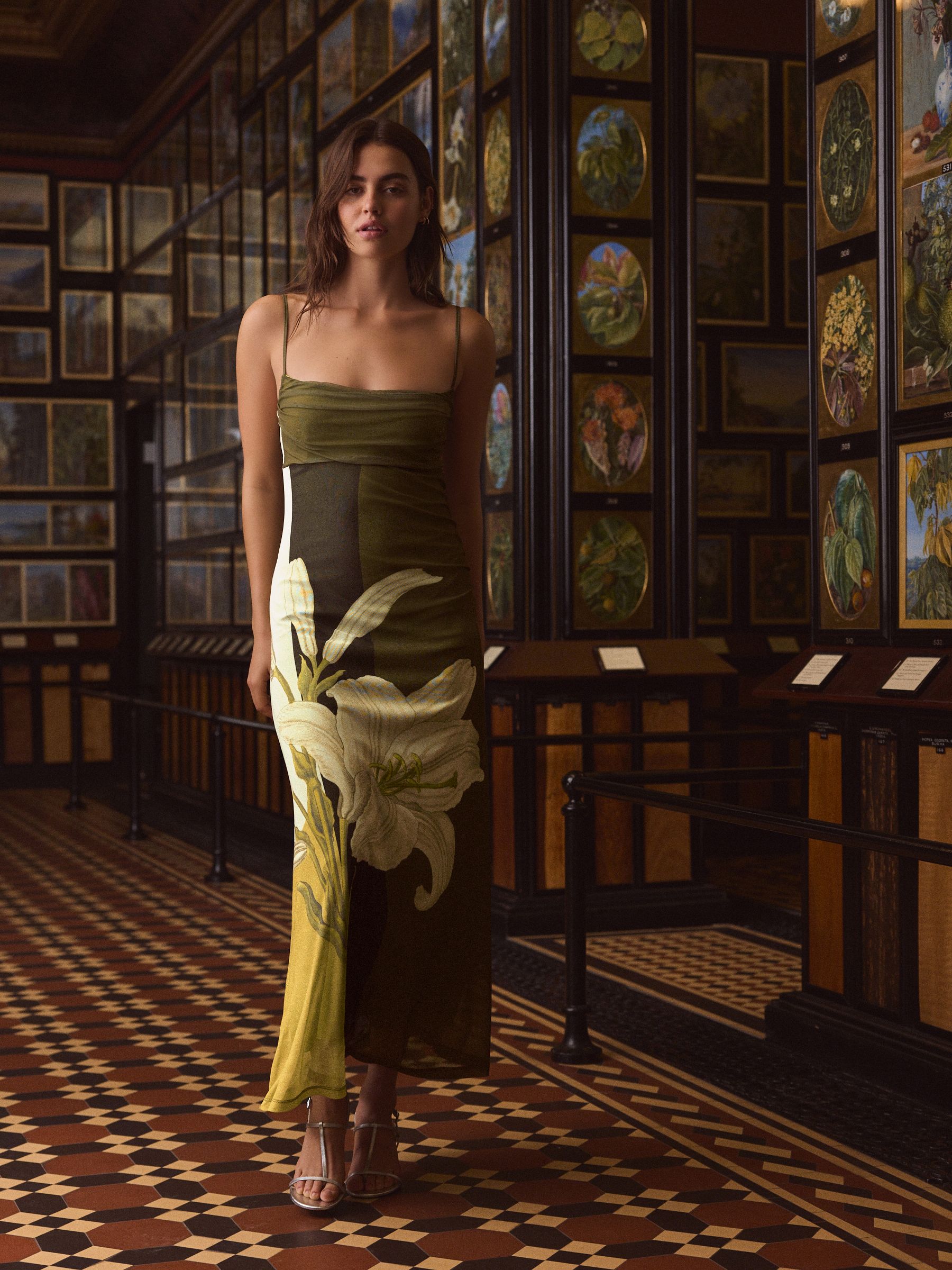 Buy Green Abstract Floral Kew Collection Mesh Floral Cami Slip Dress ...