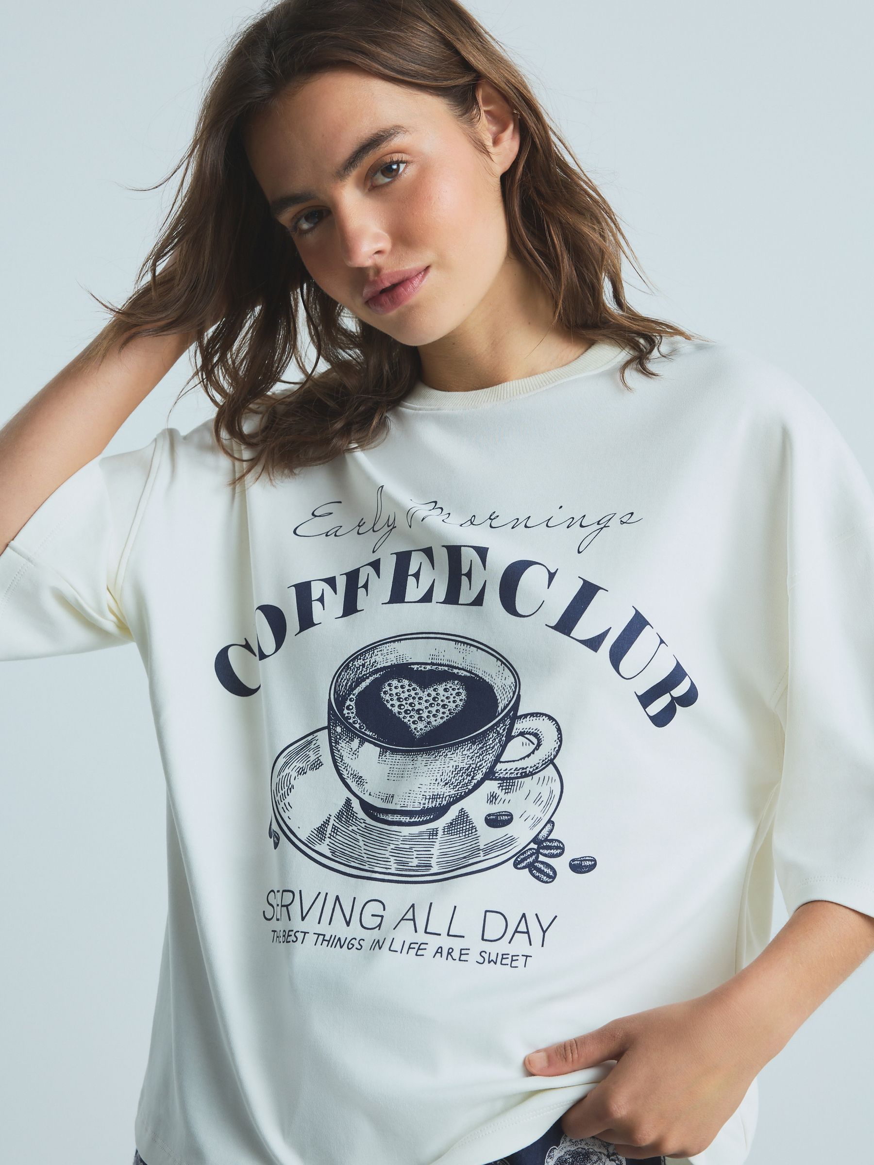 Buy Navy Blue Coffee Club Short Sleeve Flannel 100% Cotton Pyjamas from ...