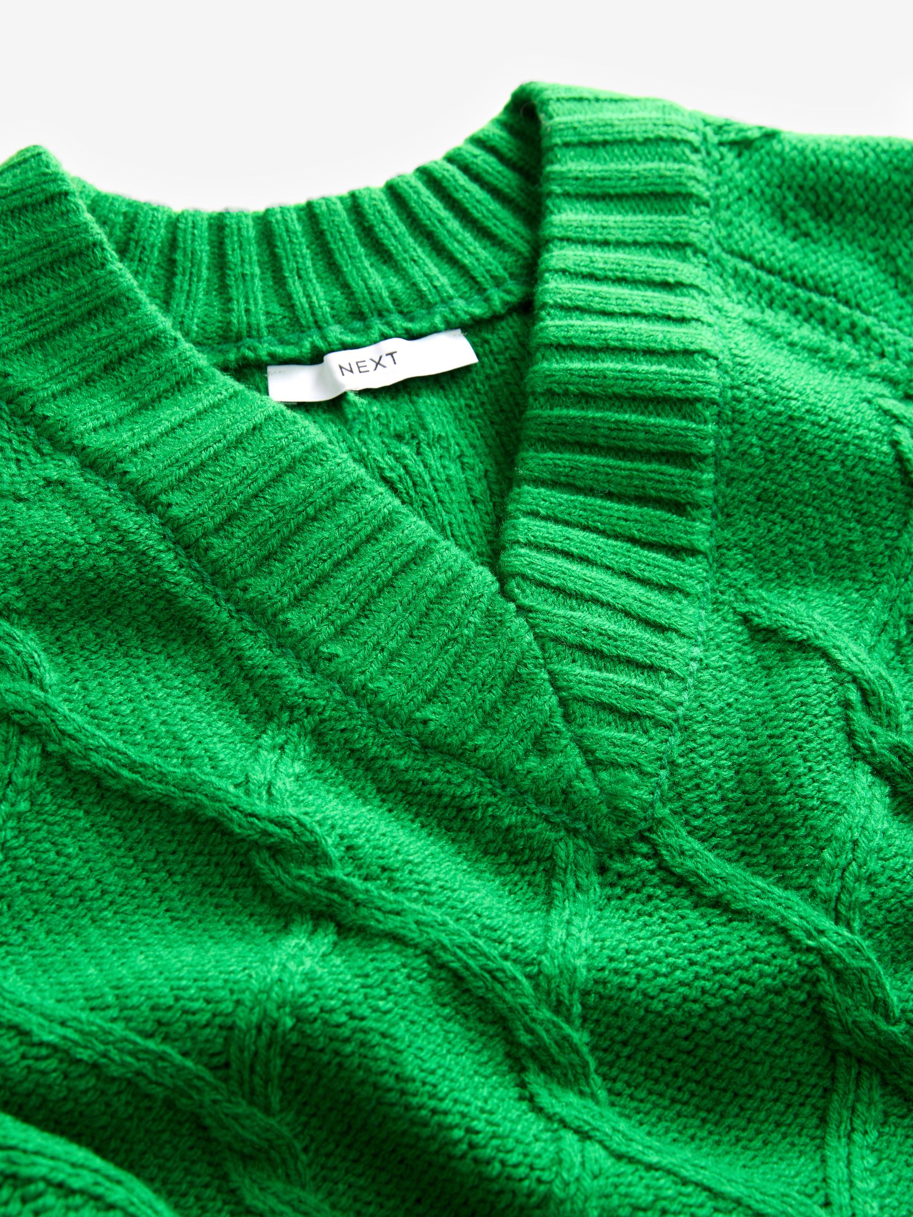 Buy Green Bright Cable Knitted Longline V-Neck Tunic Jumper with Wool ...