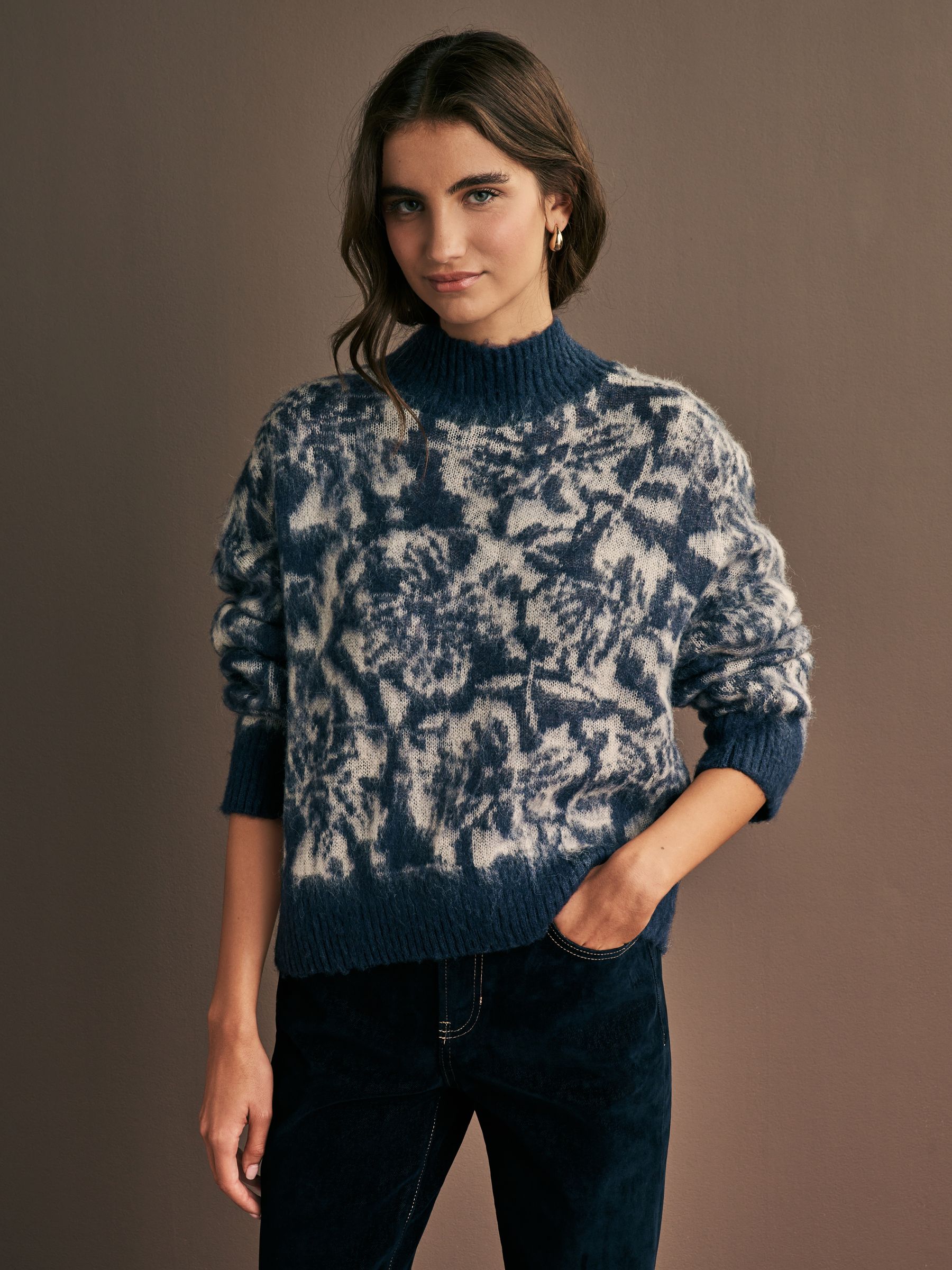 Buy Blue Floral Soft Touch Brushed Knit Jumper with Wool from Next Ireland