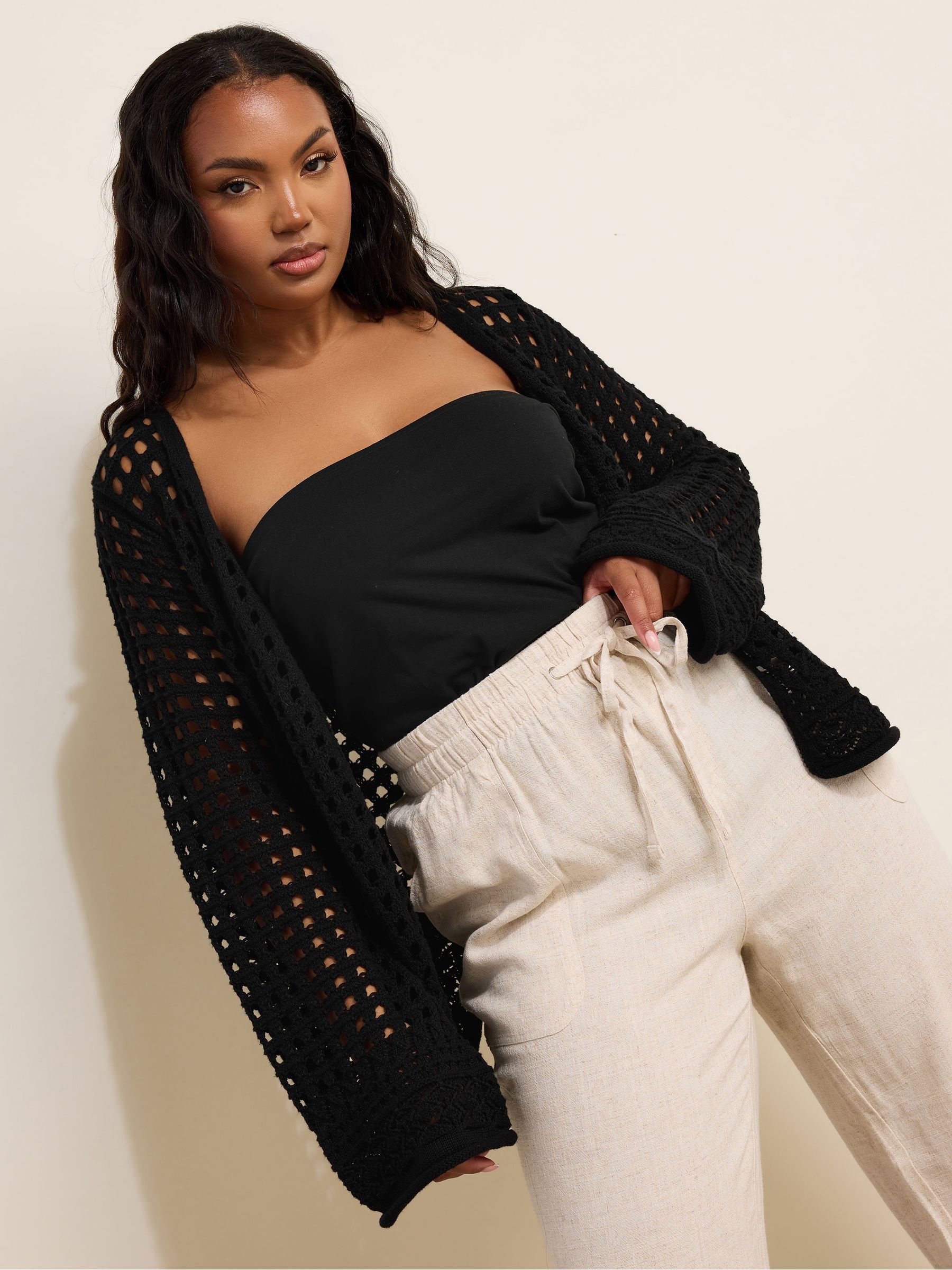 Buy Yours Curve Black Button Through Crochet Cardigan from the Next UK ...