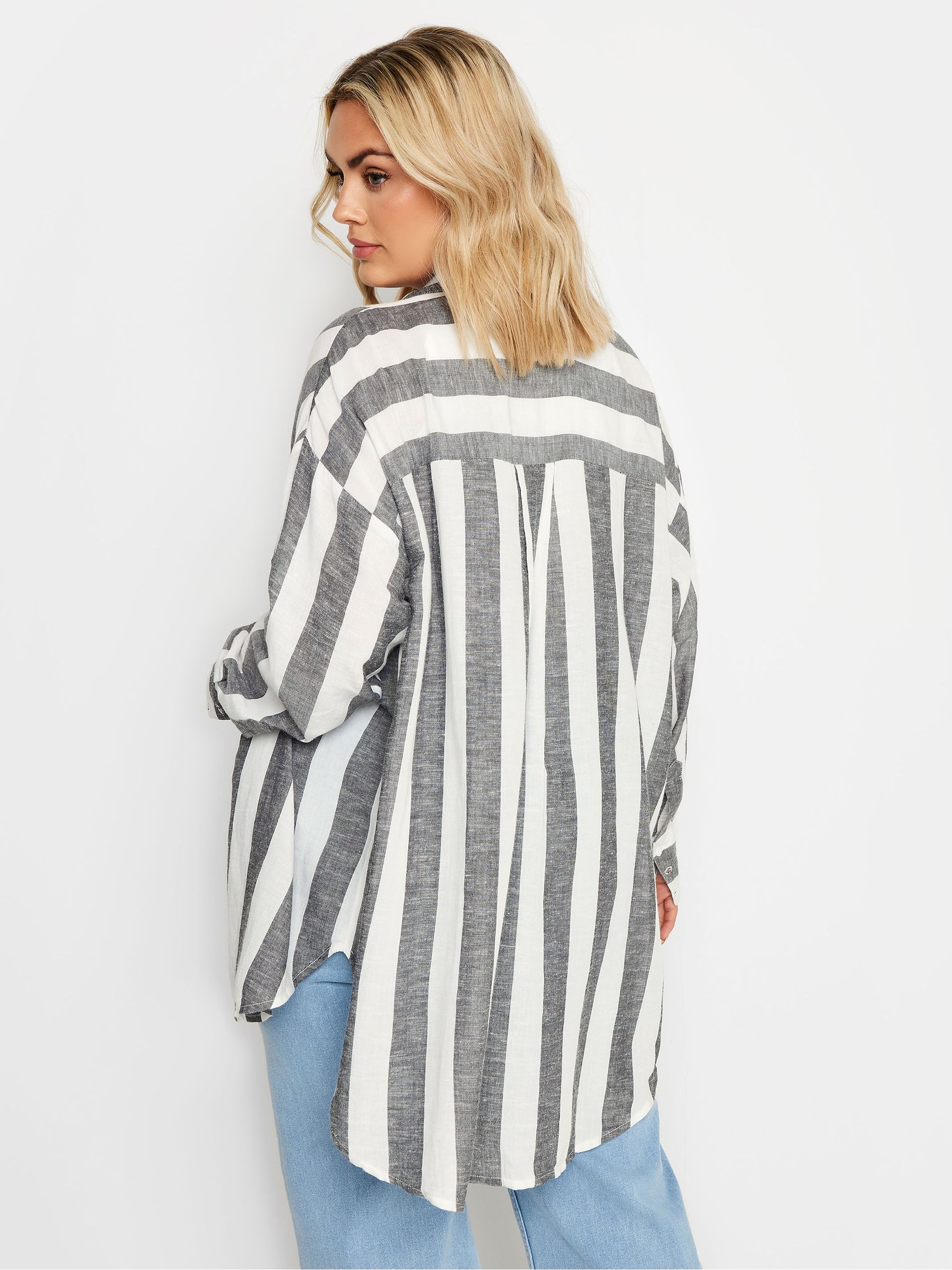 Buy Yours Curve White Off White & Rust Orange Striped Linen Shirt from ...
