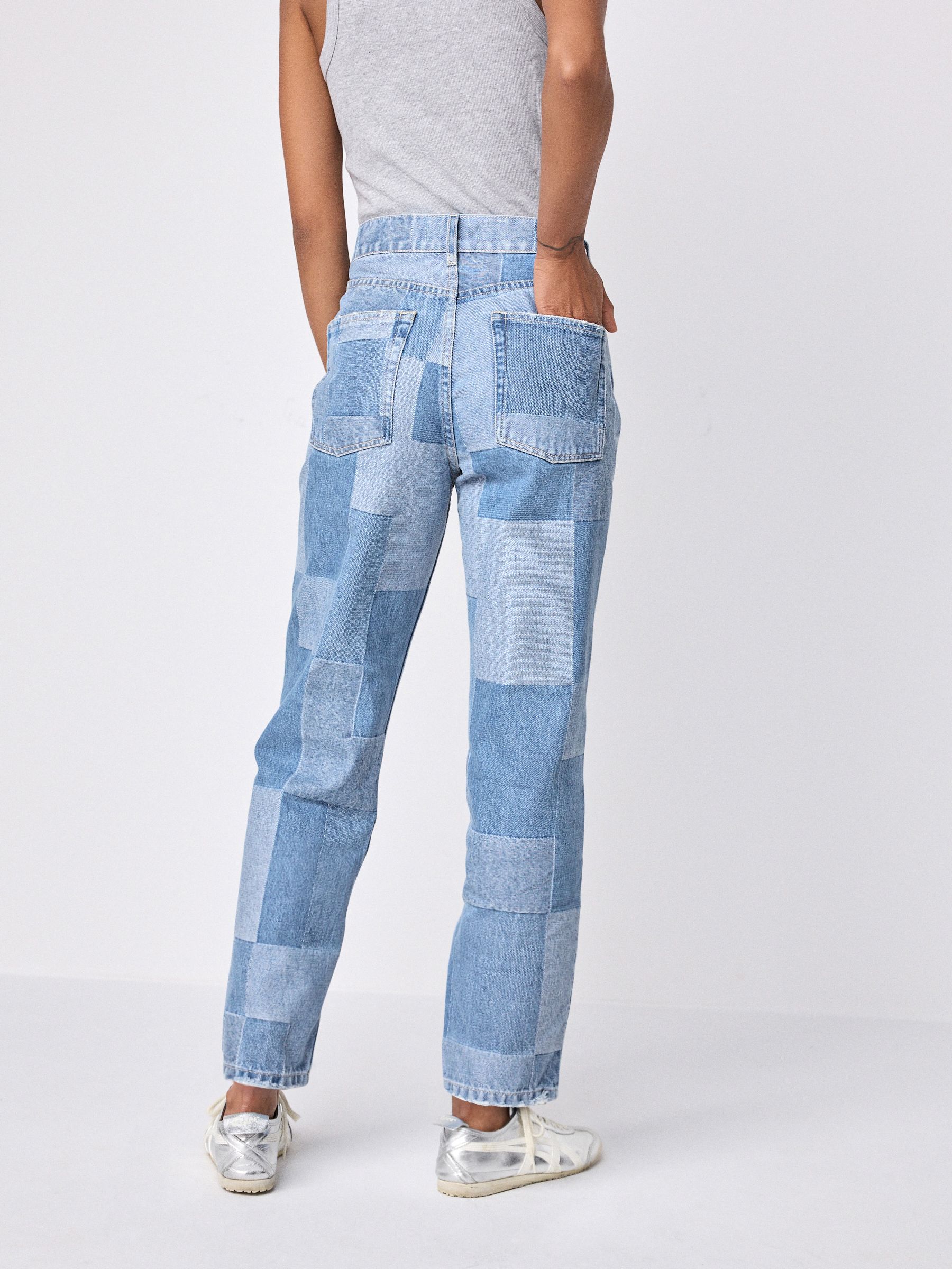 Buy Mid Blue Patchwork Straight Leg 100% Cotton Jeans from Next Ireland