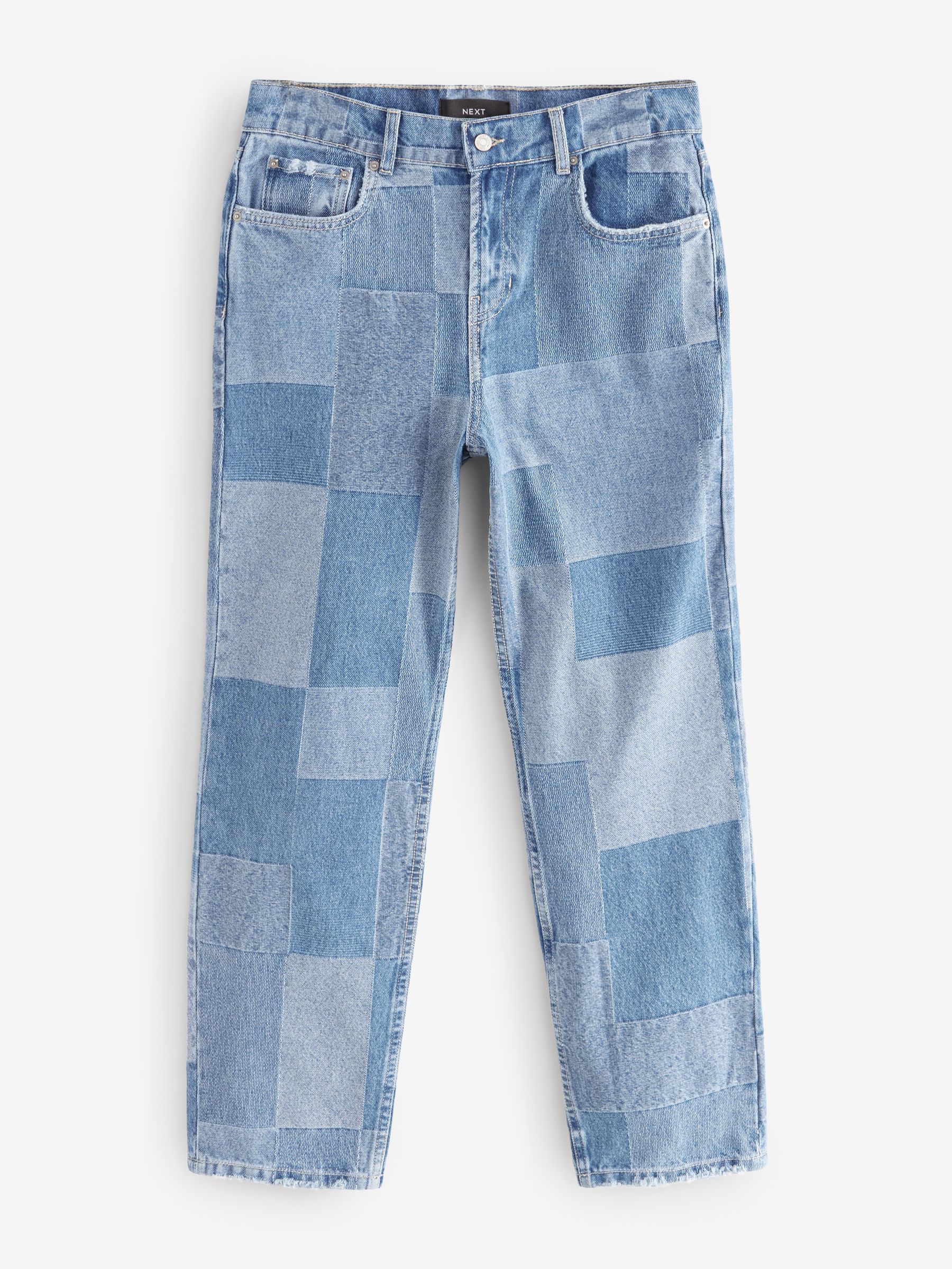 Buy Mid Blue Patchwork Straight Leg 100% Cotton Jeans from Next Ireland