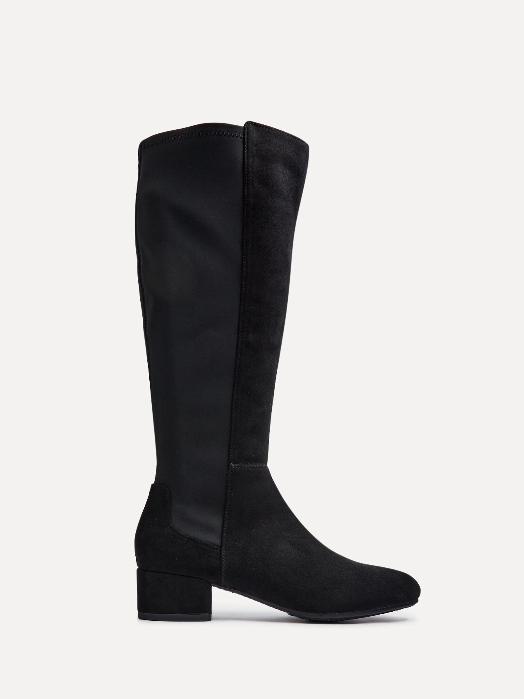 Buy Linzi Black Sloane High Leg Heeled Boots With Stretch Panel from ...