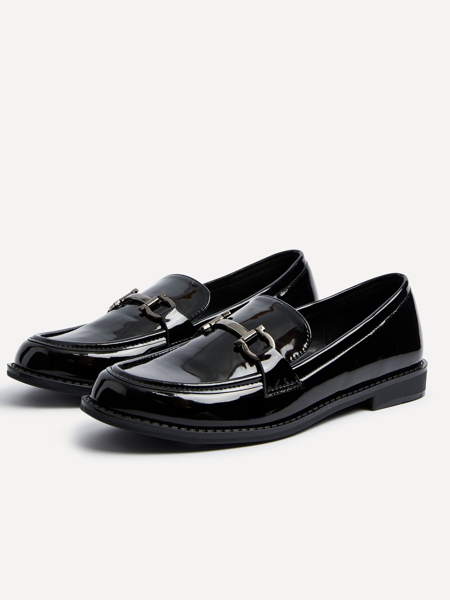 Buy Linzi Black Belle Patent Slip-Ons Leather Loafers With Gold Trim ...